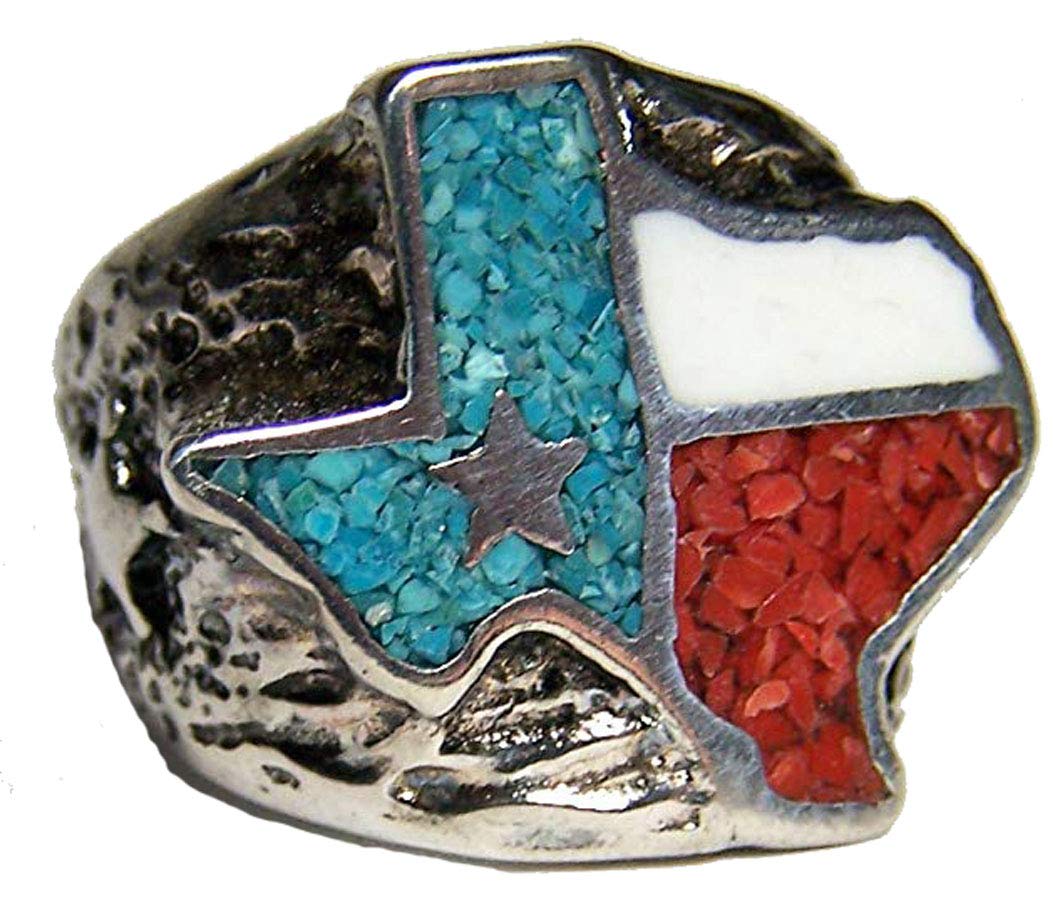 Noveltees Texas State Flag Lone Star Silver Deluxe Biker Ring - Size 13