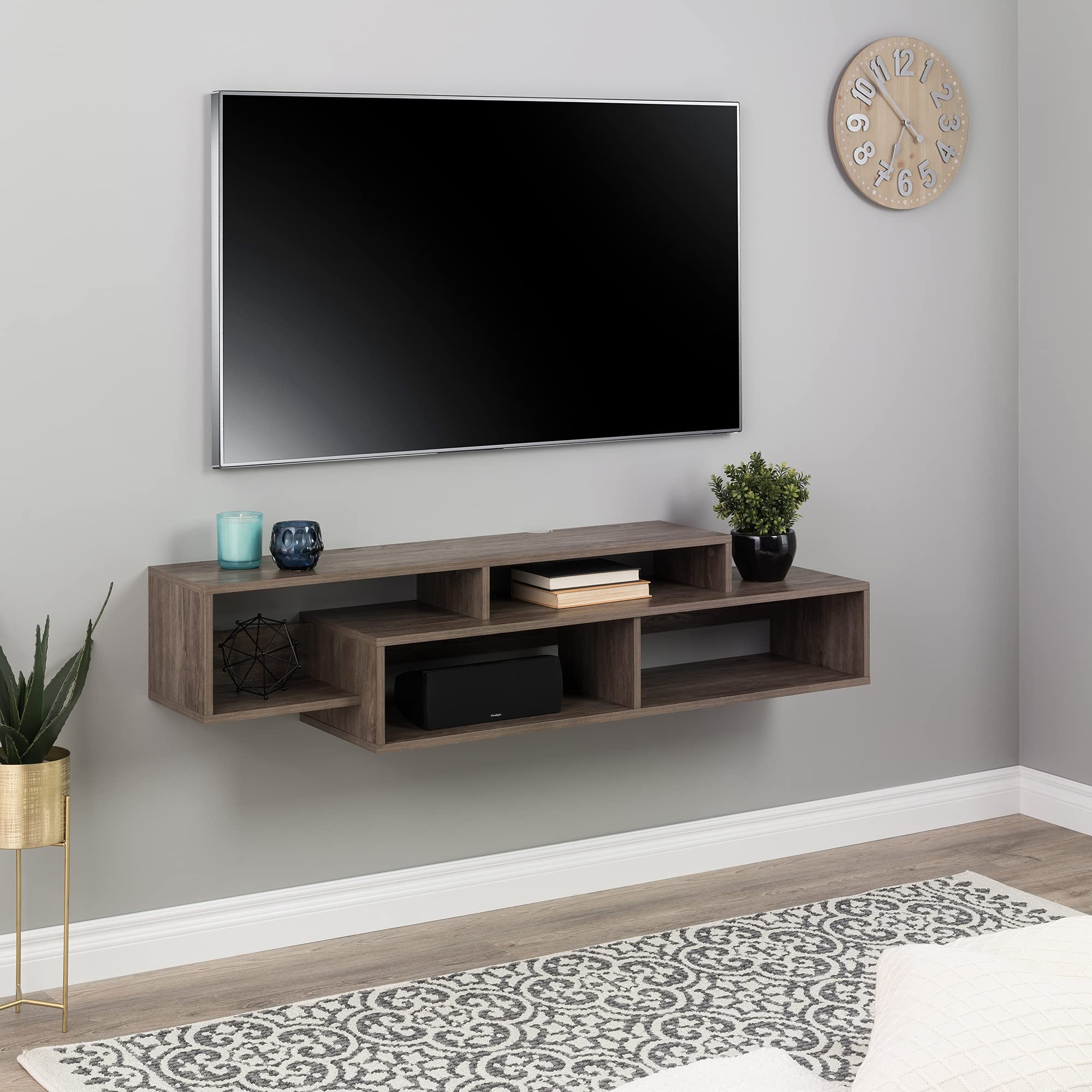 Prepac Modern Wall Mounted Media Console and Storage Shelf, 58", Black