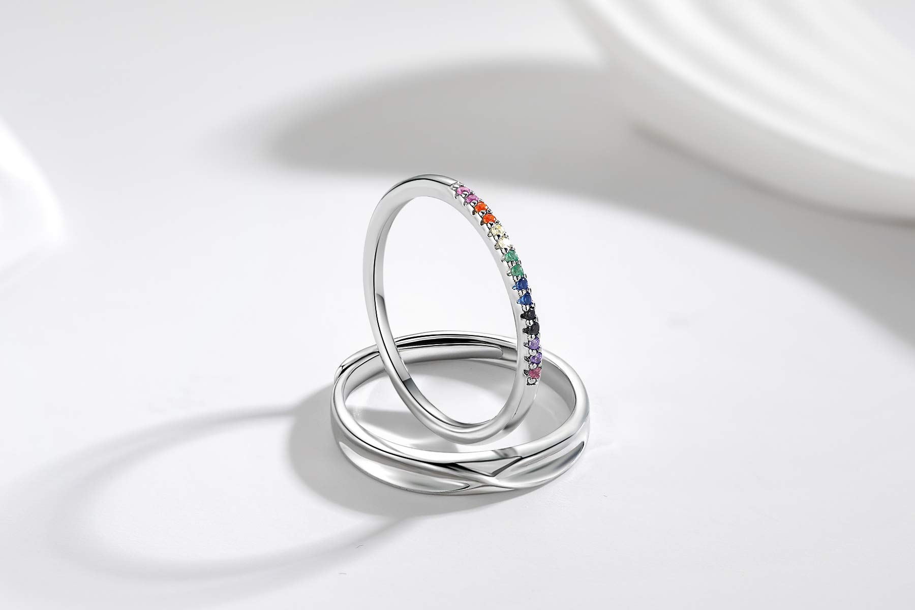 Presentski Colorful Stackable Ring 925 Sterling Silver Hypoallergenic CZ Stimulated Diamond Stacking Thin Ring Eternity Bands Size 6 for Women