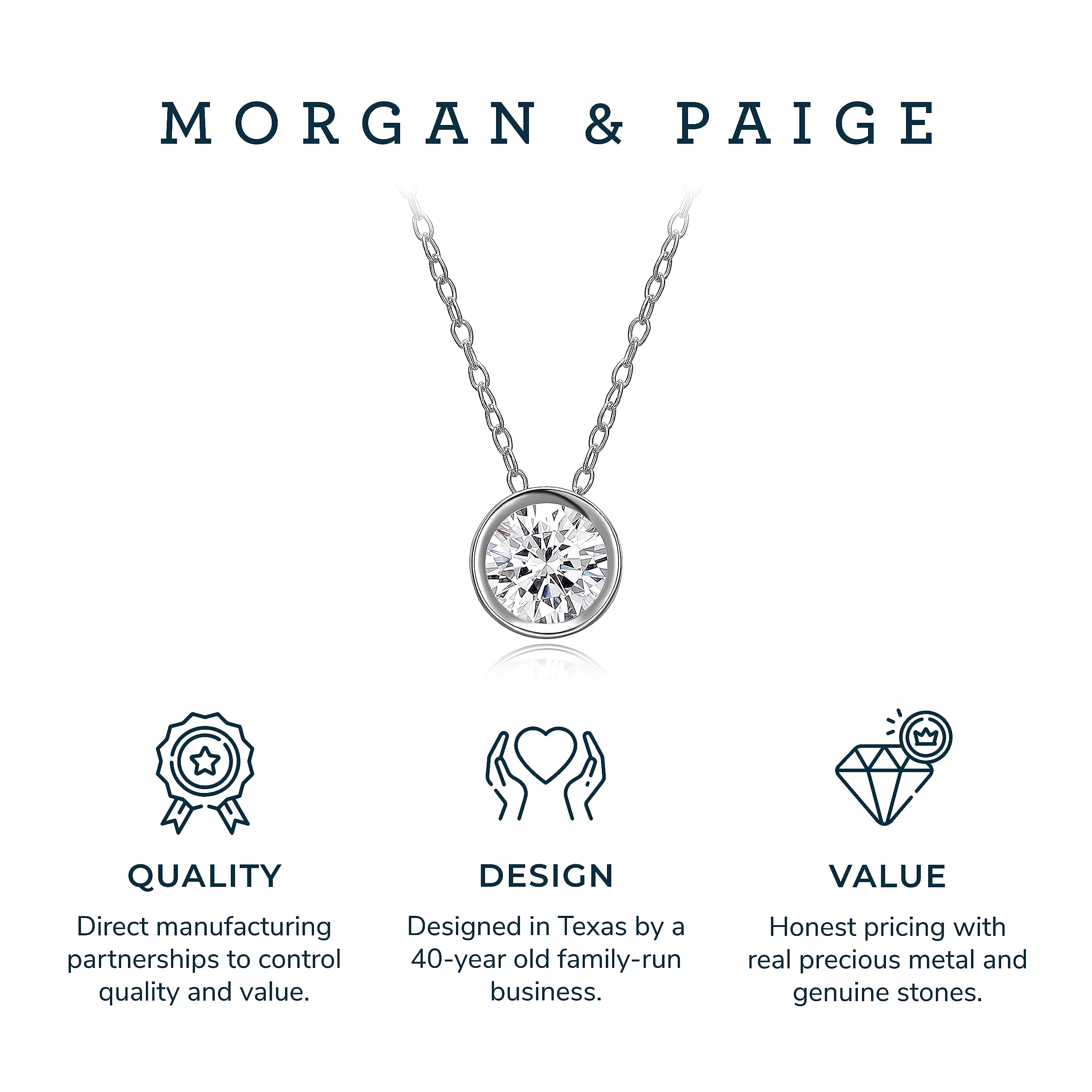 MORGAN & PAIGE Platinum-Plated .925 Sterling Silver Round Cubic Zirconia 1/4" Bezel Set Solitaire Pendant Necklace, 18"