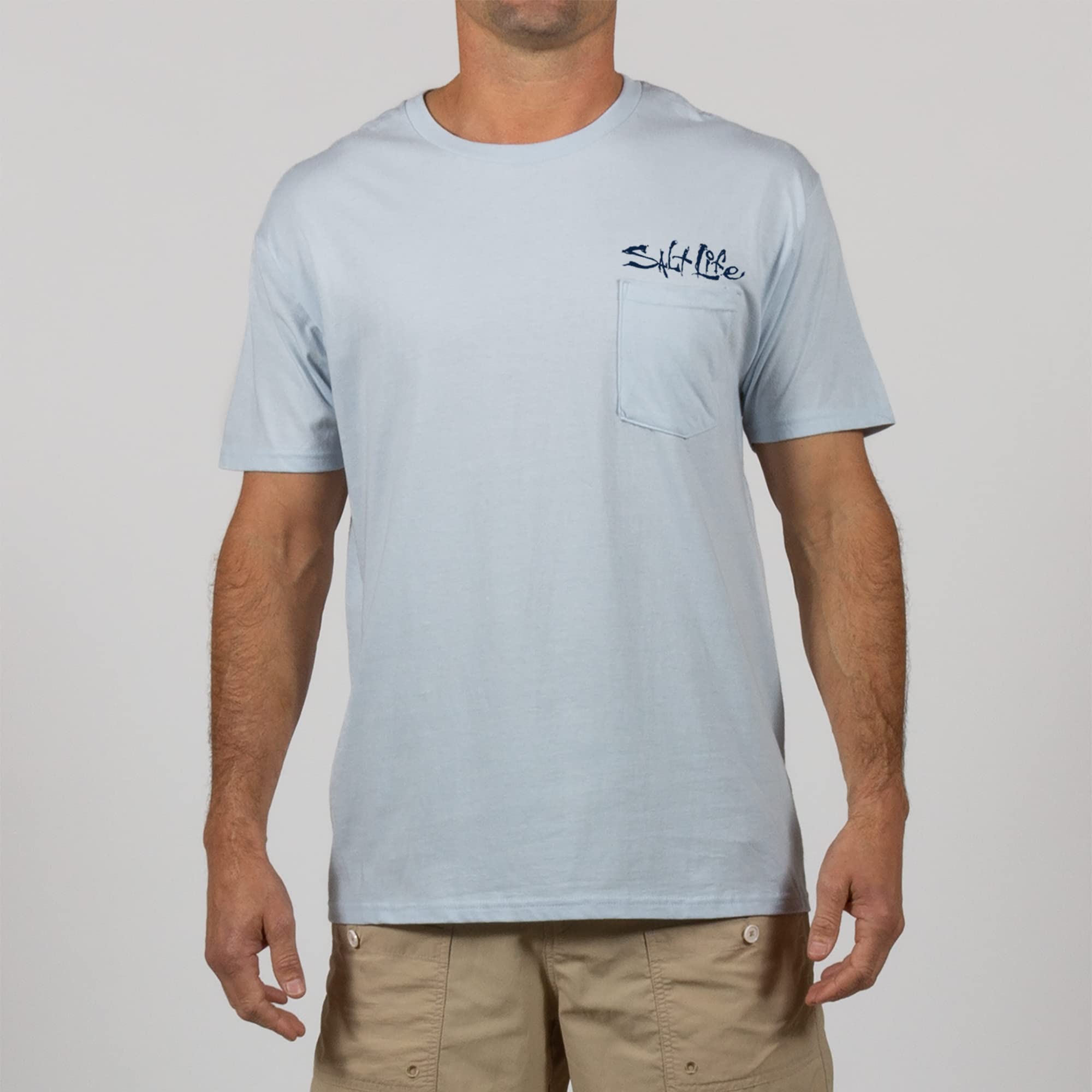 Salt Life Mens Blue Brew Crab Short Sleeve Classic Fit Shirt, White, Large