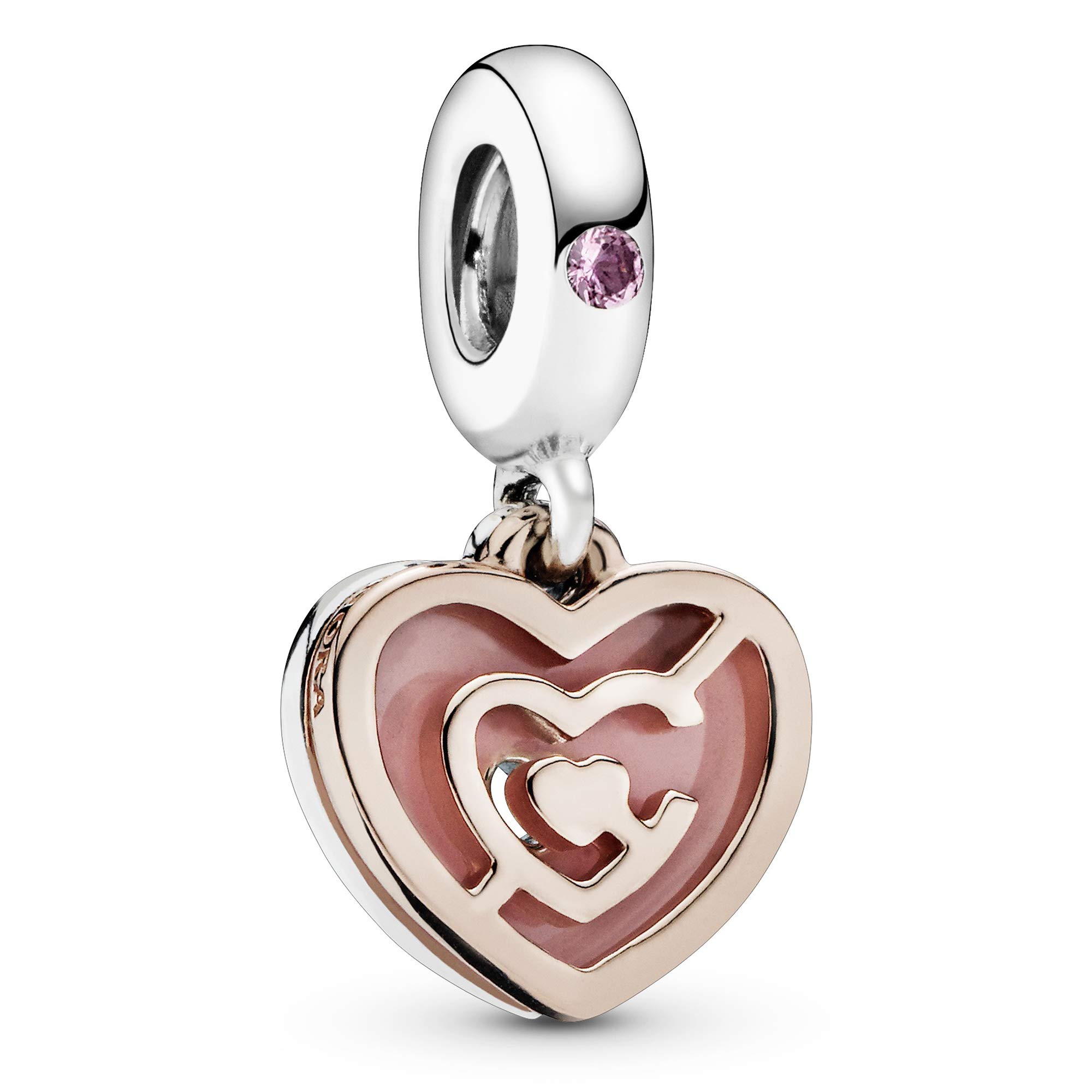 Pandora Jewelry Pink Heart Labyrinth Dangle Crystals Charm in Rose and Sterling Silver