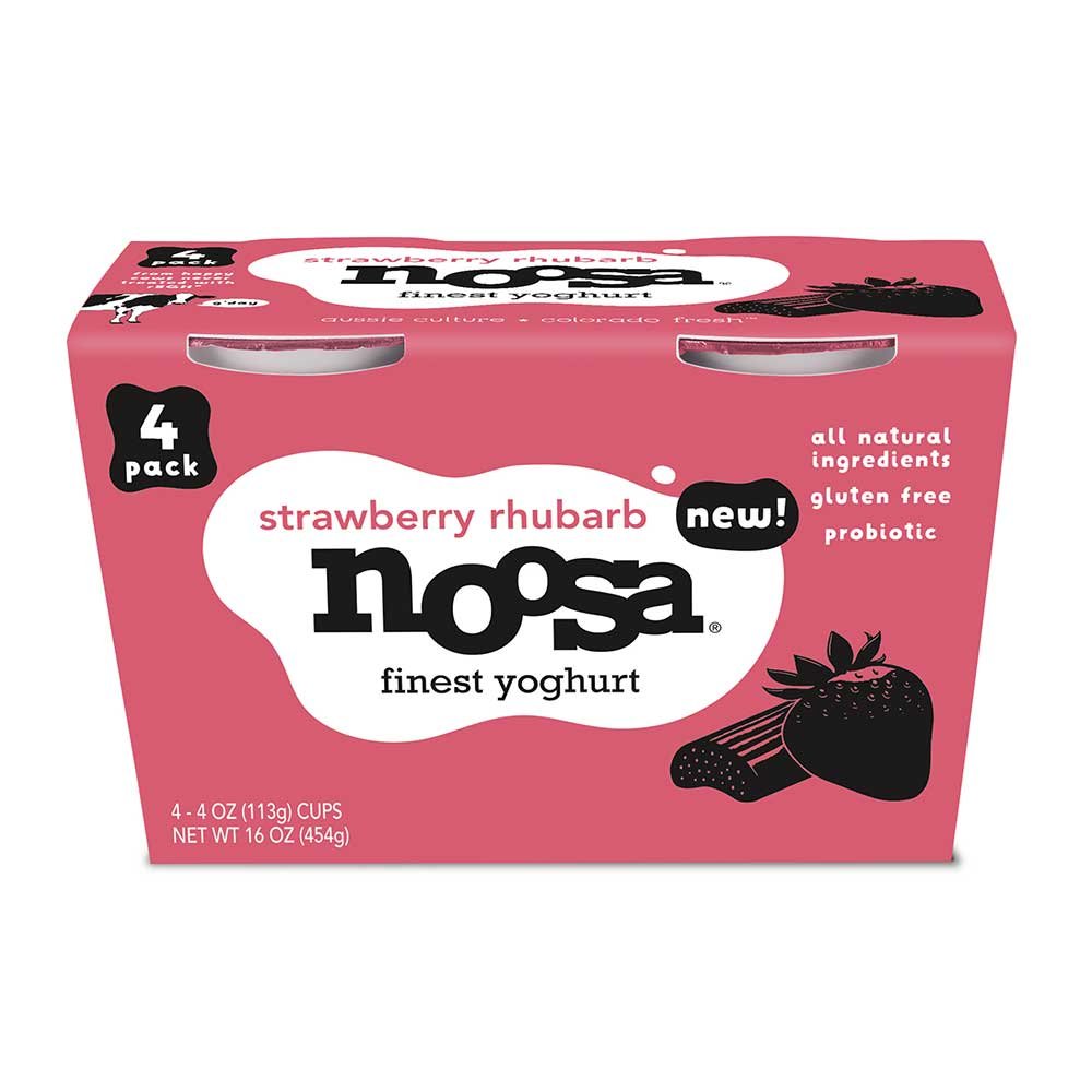 Noosa 4 Ounce Strawberry Rhubarb Yoghurt, 4 count per pack -- 6 per case.