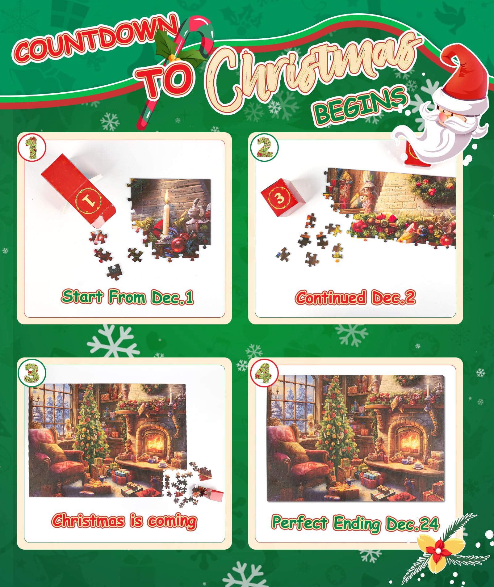 Protado Advent Calendar 2023 Christmas Jigsaw Puzzle, 24 Days Surprise Christmas Countdown Calendars for 6+ Kids and Adults, 1000 Pieces Puzzle Great Stocking Stuffer Xmas Presents Home Decor 27.5*19.7in
