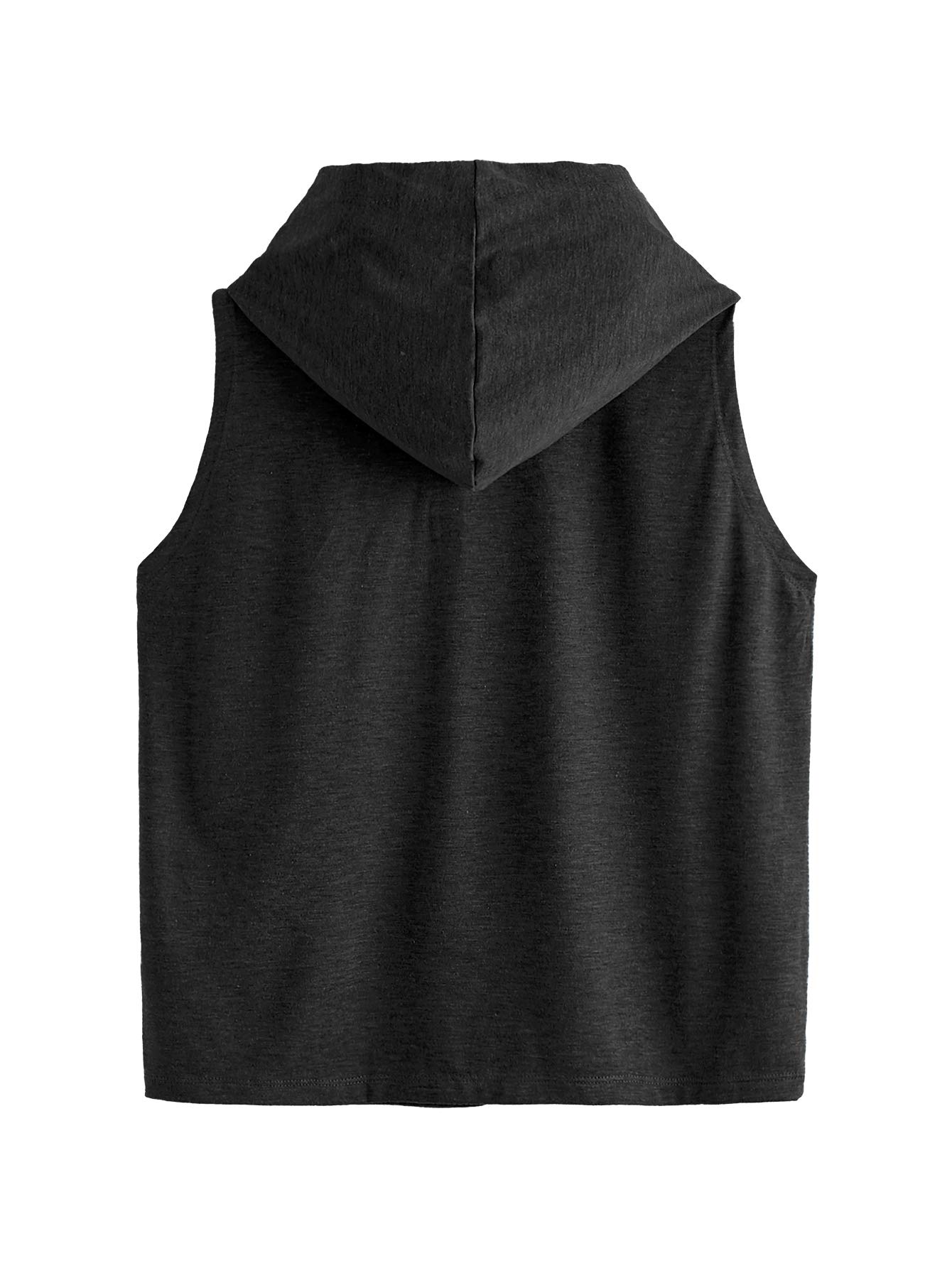 SweatyRocks Women's Summer Sleeveless Hooded Tank Top T-Shirt for Athletic Exercise Relaxed Breathable Black M