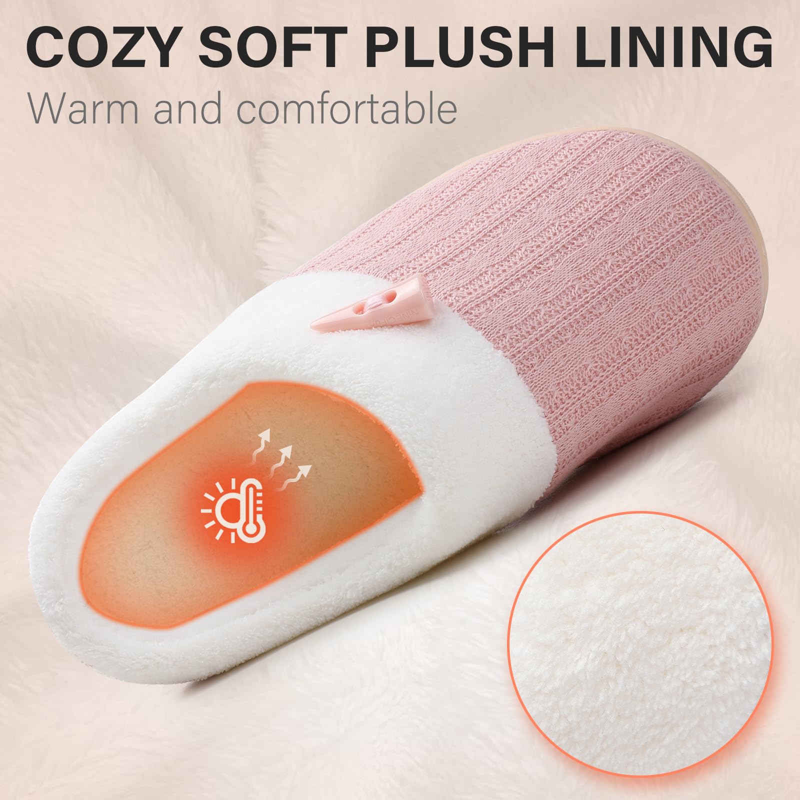 NineCiFun Women's Slippers Scuff Comfy Lightweight House Shoes Slip on Memory Foam Bedroom Slippers Indoor Outdoor Home Shoes with Soft Terry Lining(Pink,7-8)