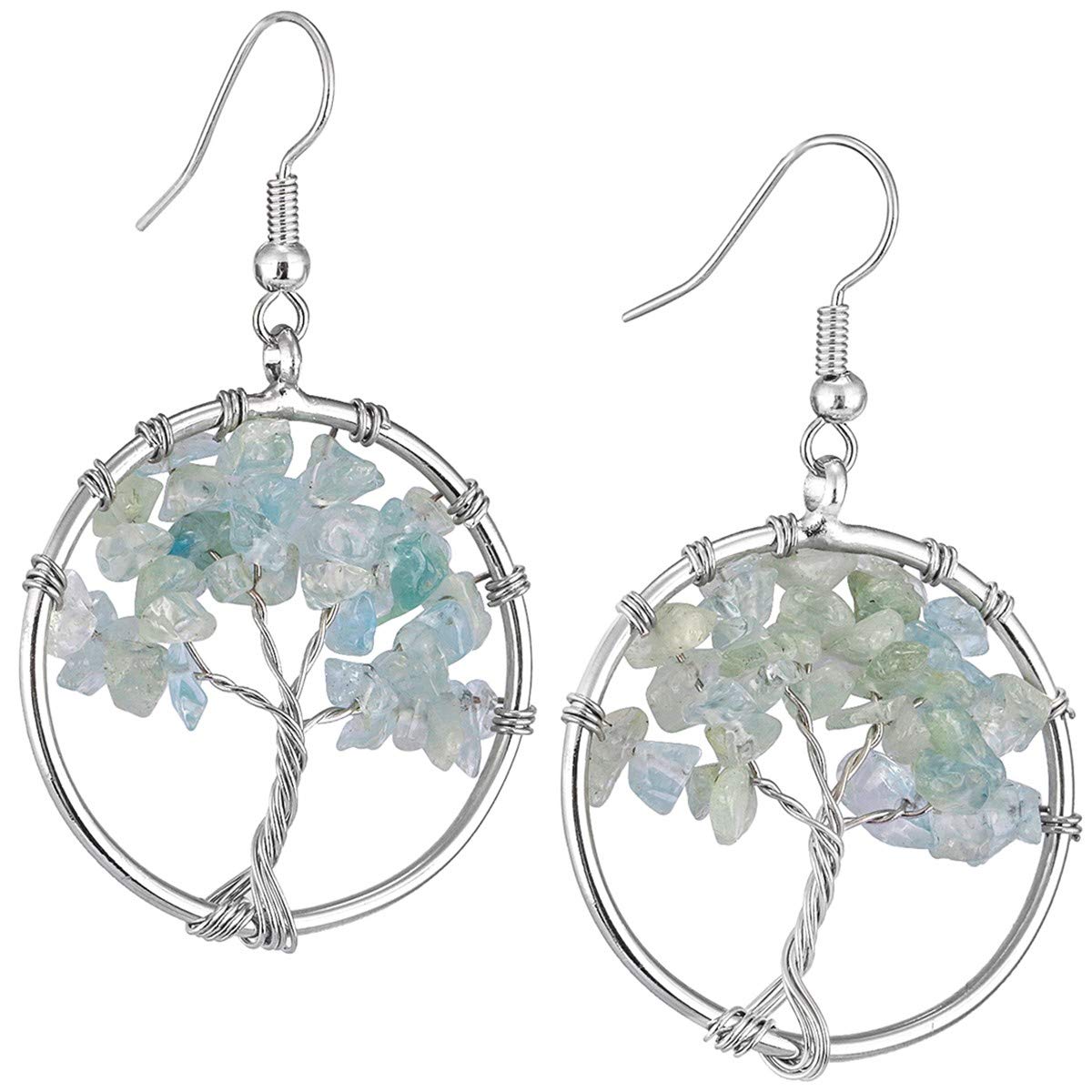 Nupuyai Amethyst Dangle Earrings, Tumbled Stones Hook Earrings for Women, Silver Plated