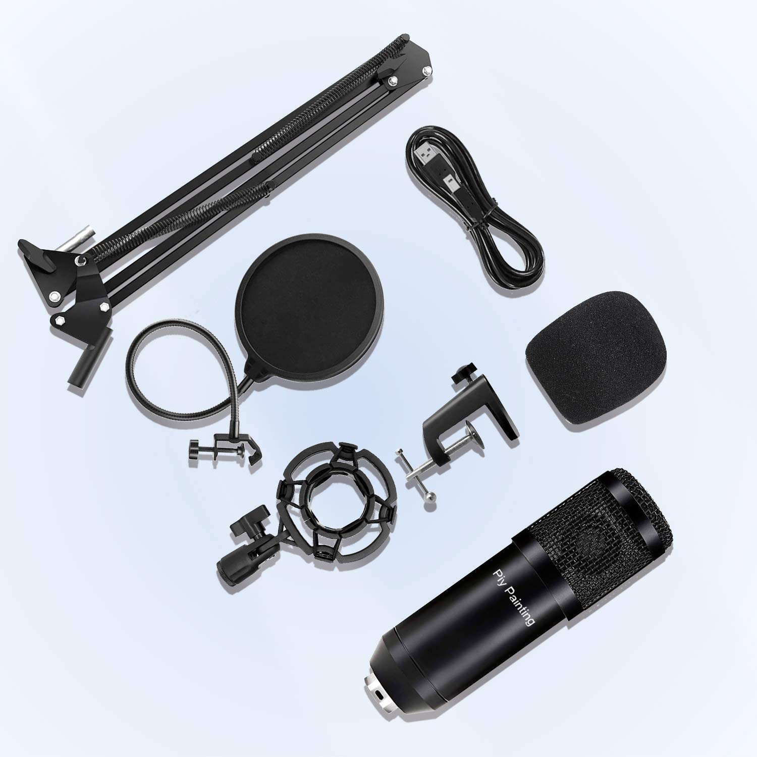Piy Painting USB Microphone Kit, Condenser Microphone Kit with 192KHZ/24Bit Studio Mic Sound Chipset Scissor Arm, Plug & Play Recording Microphone for PC Gaming Streaming Podcasting