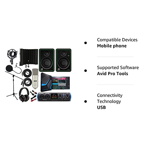 PreSonus Studio 24c 2x2 USB Type-C Audio/MIDI Interface with CR3-X Creative Reference Multimedia Monitors and 1/4β Instrument Cable and Microphone Isolation Shield
