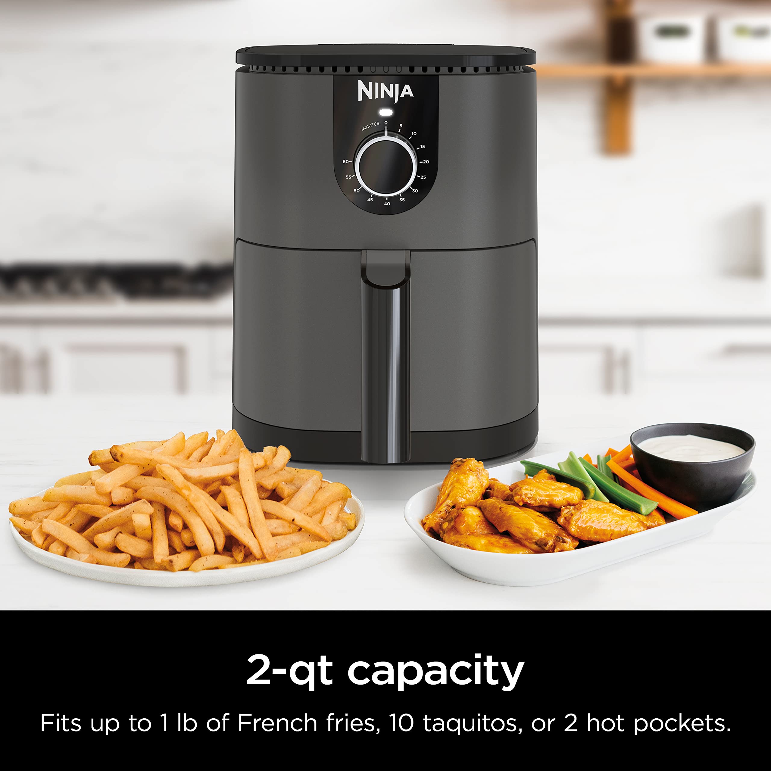 Ninja AF080 Mini Air Fryer, 2 Quarts Capacity, Compact, Nonstick, with Quick Set Timer, Grey (Renewed)