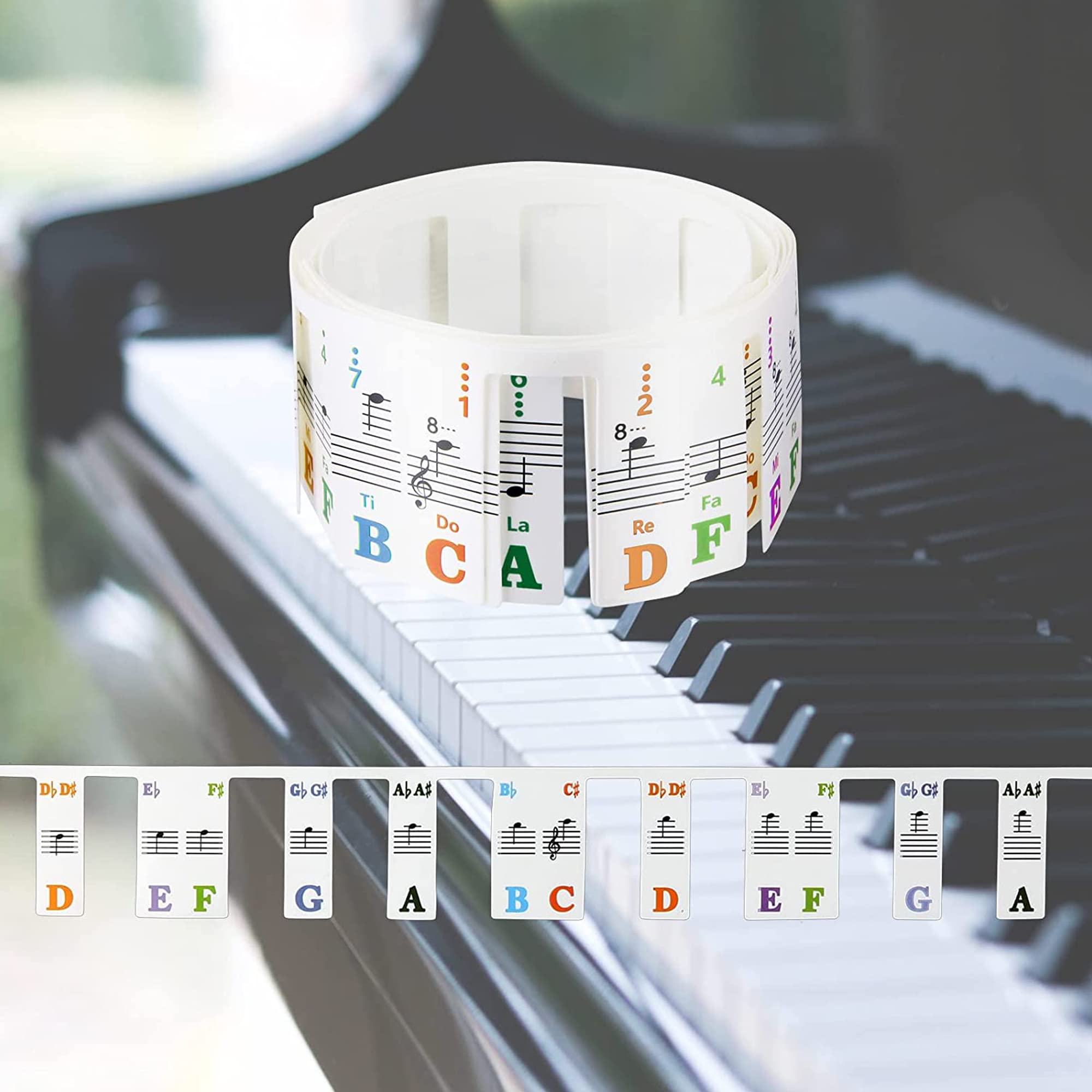 WOJIM - Removable Piano Keyboard Note Labels,Piano Notes Guide & Piano Key Guide,61 Keys Piano keyboard,Say Goodbye to Piano Stickers & Piano Keyboard Stickers (Colorful)