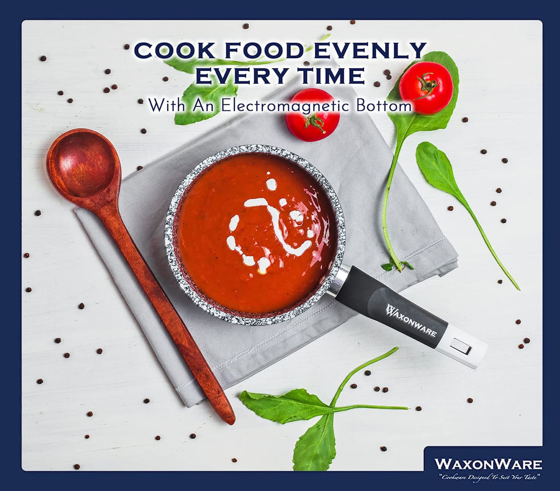 WaxonWare 1.75 Quart Ceramic Nonstick Pan with Lid - Non Toxic Nonstick Cookware, Free of APEO, PFOA, PTFE, Cadmium, & Lead - Small Sauce Pan with Lid & Bakelite Stay-Cool Handle (STONETEC Series)