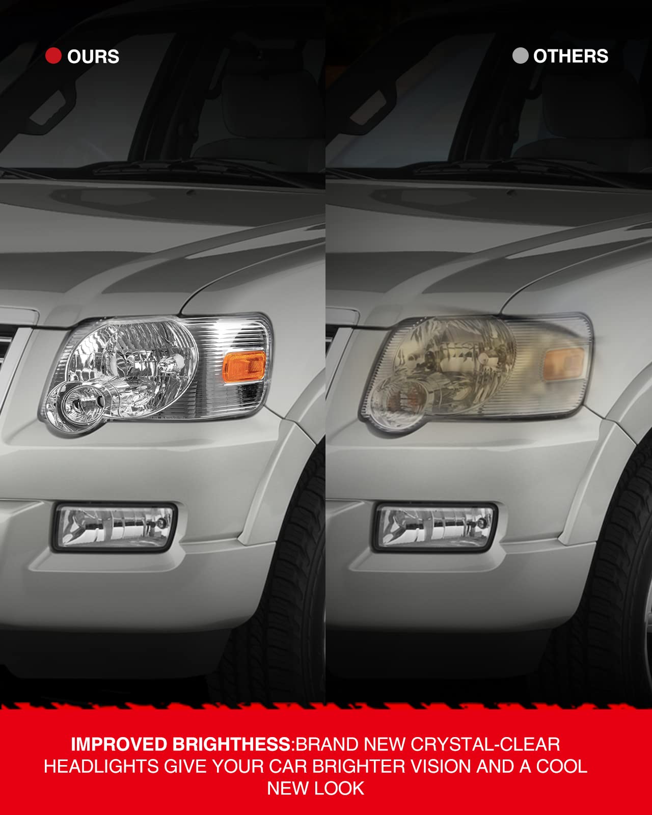 Torchbeam Replacement Headlight Assembly for 2006 2007 2008 2009 2010 Explorer Chrome Housing Clear Lens Amber Reflector Driver and Passenger Side