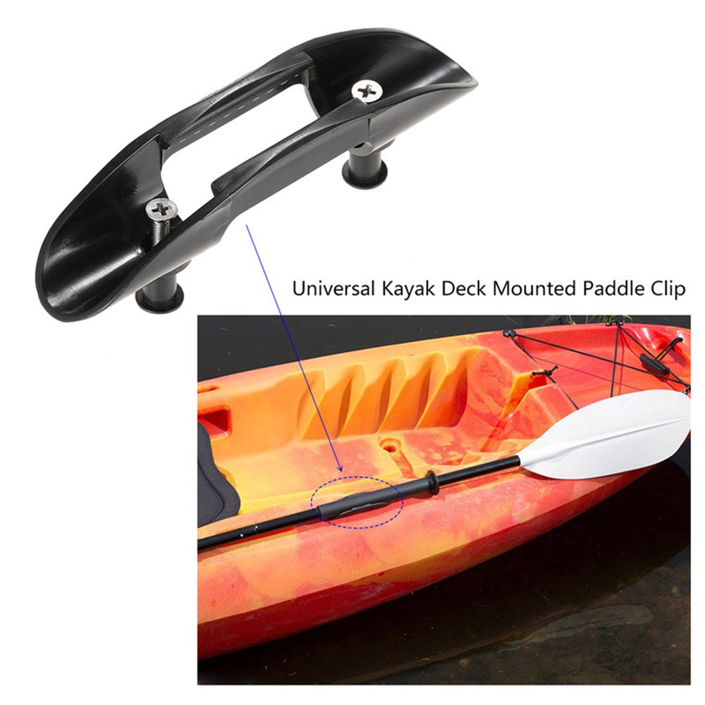 Mexidi Kayak Paddle Holder Clips Deck Mounted Universal Kayak Paddle Clip with Hardware& Fishing Net Clip, Black (2 Packs)