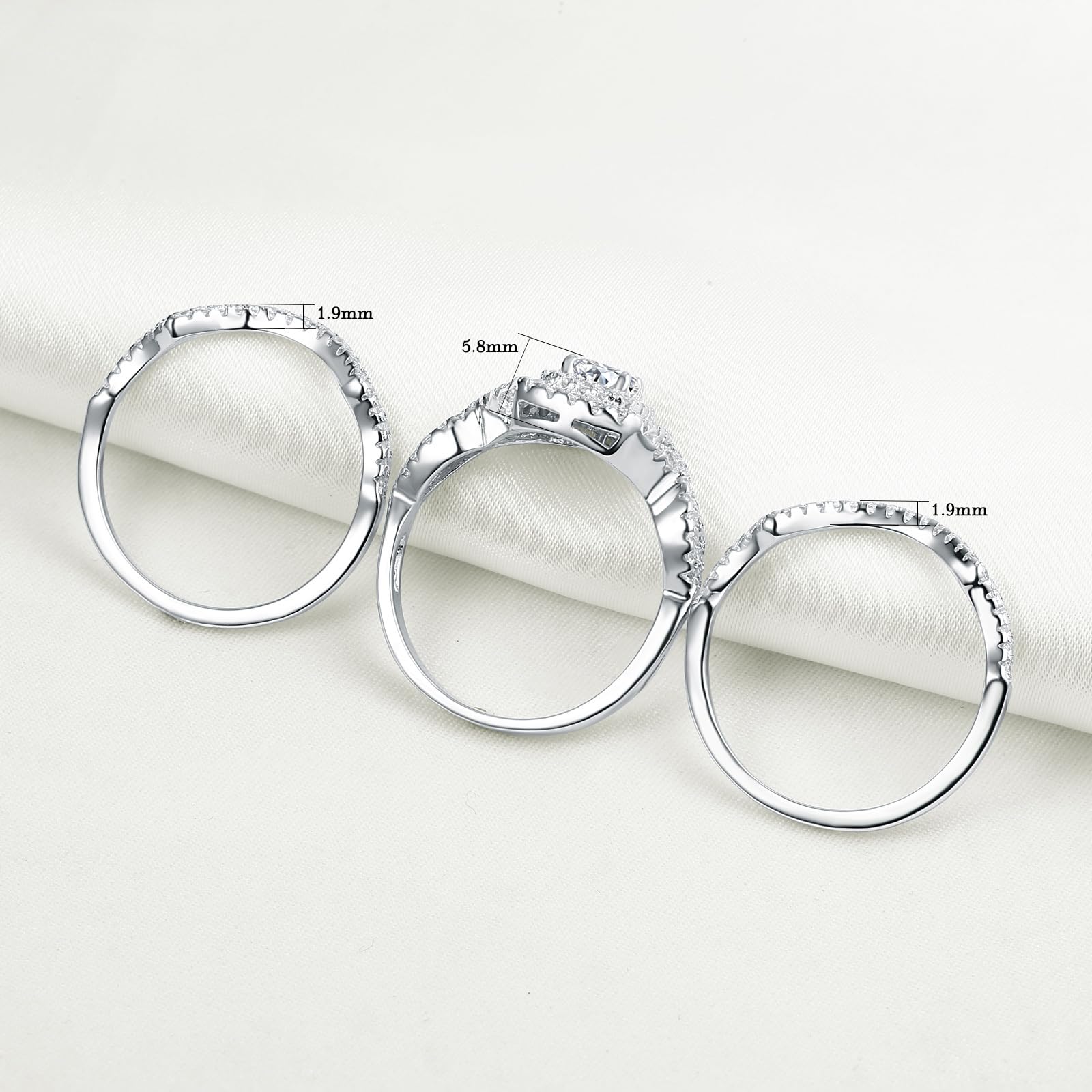Newshe Jewellery Wedding Rings for Women AAAAA Cz Engagement Ring Set 925 Sterling Silver 3pcs 2Ct White Size 7