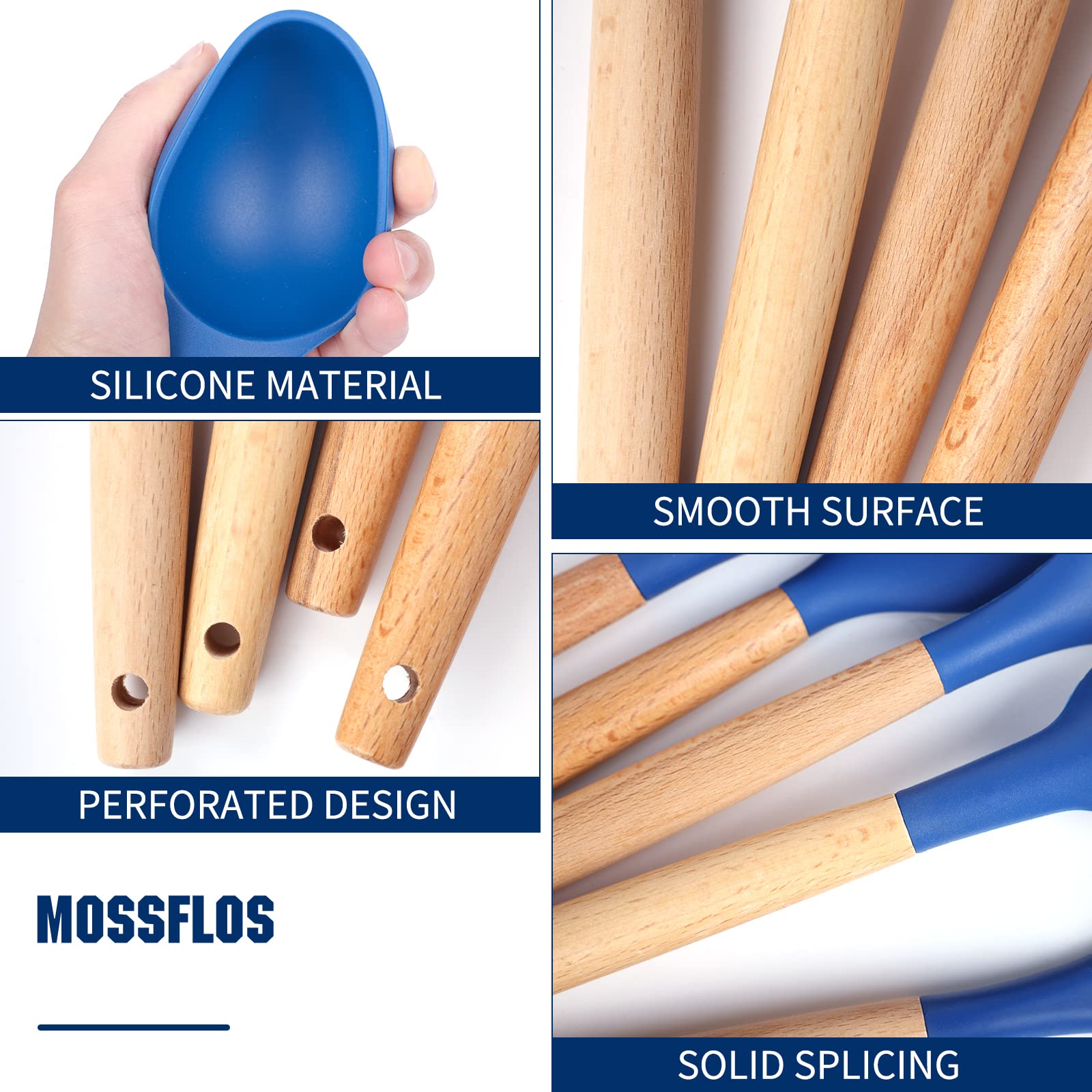 mossFlos Kitchen Cooking Utensils Set, 12 pcs Non-Stick Silicone Cooking Kitchen Utensils with Holder, Heat Resistant Kitchen Gadgets Utensil Set,Turner Tongs,Spatula,Spoon,Brush,Whisk.Dark Green
