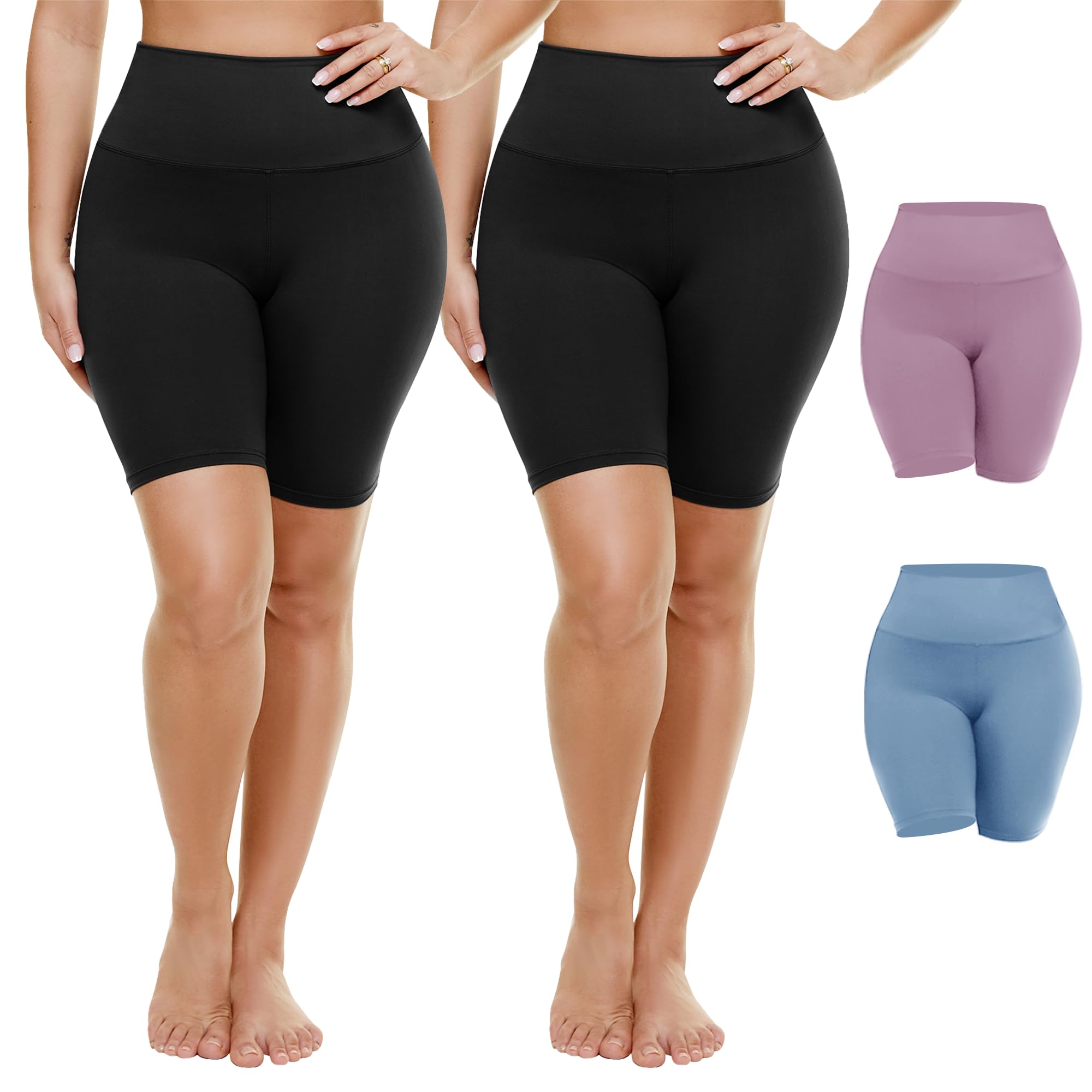 TNNZEET 2 Pack Plus Size Biker Shorts for Women - 8" Black High Waisted Spandex Workout Shorts Tummy Control (XL-4XL)