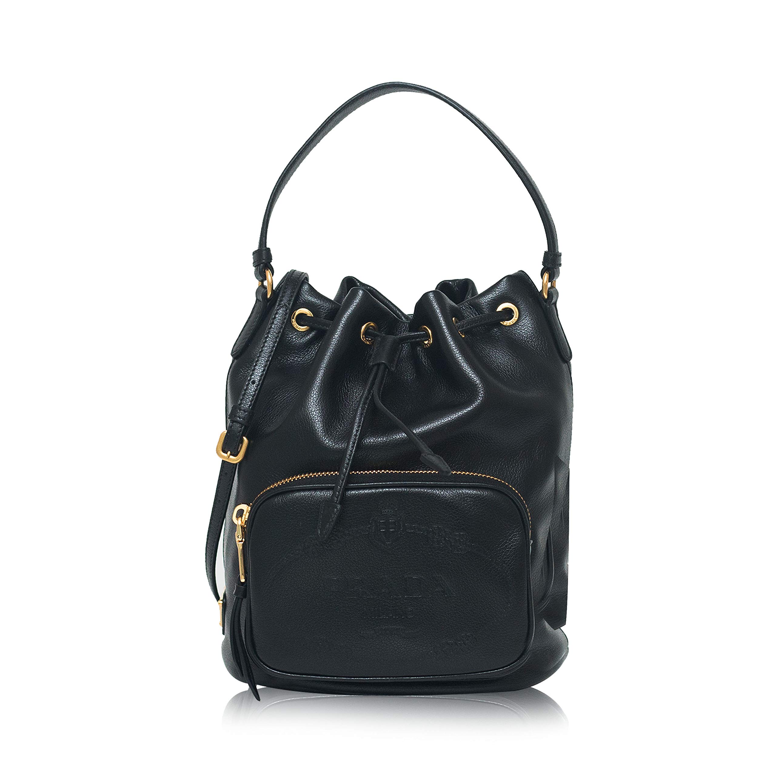 Prada Women's Sechiello Nero Black Glace Calf Leather Bucket Bag 1BH038 (Black)
