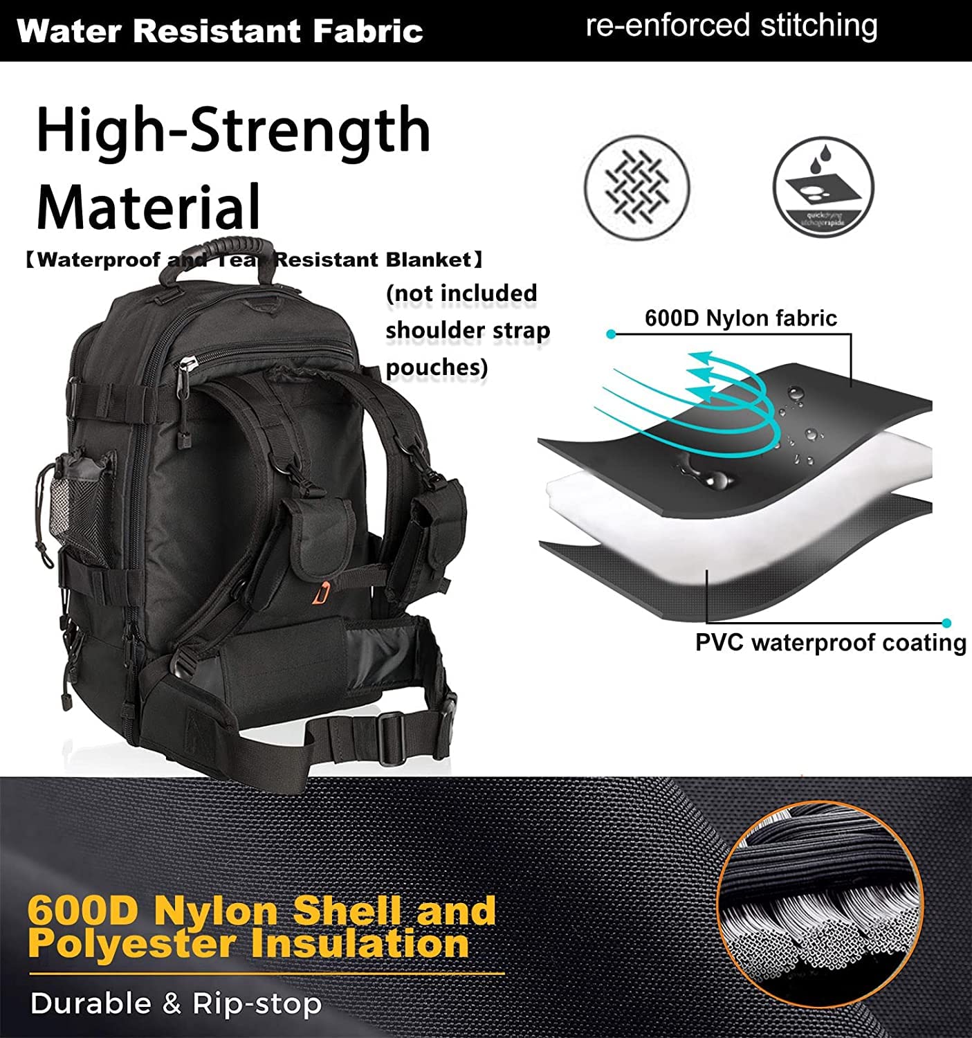 Outdoor 3 Day Expandable 40-64L Backpack Military Tactical Hiking Bug Out Bag