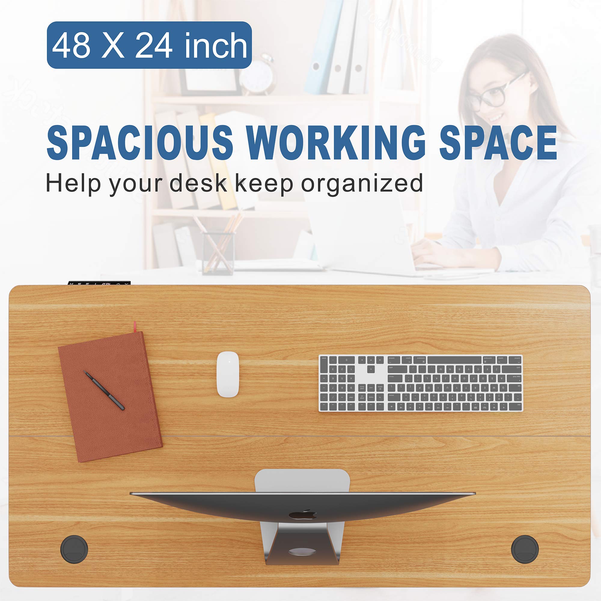 Shintenchi Electric Standing Desk, 48 x 24 Inch Height Adjustable Sit Stand Desk Morder Home Office Stand Up Desk Computer Work Station with Splice Board, (Black Frame + Bamboo Top)