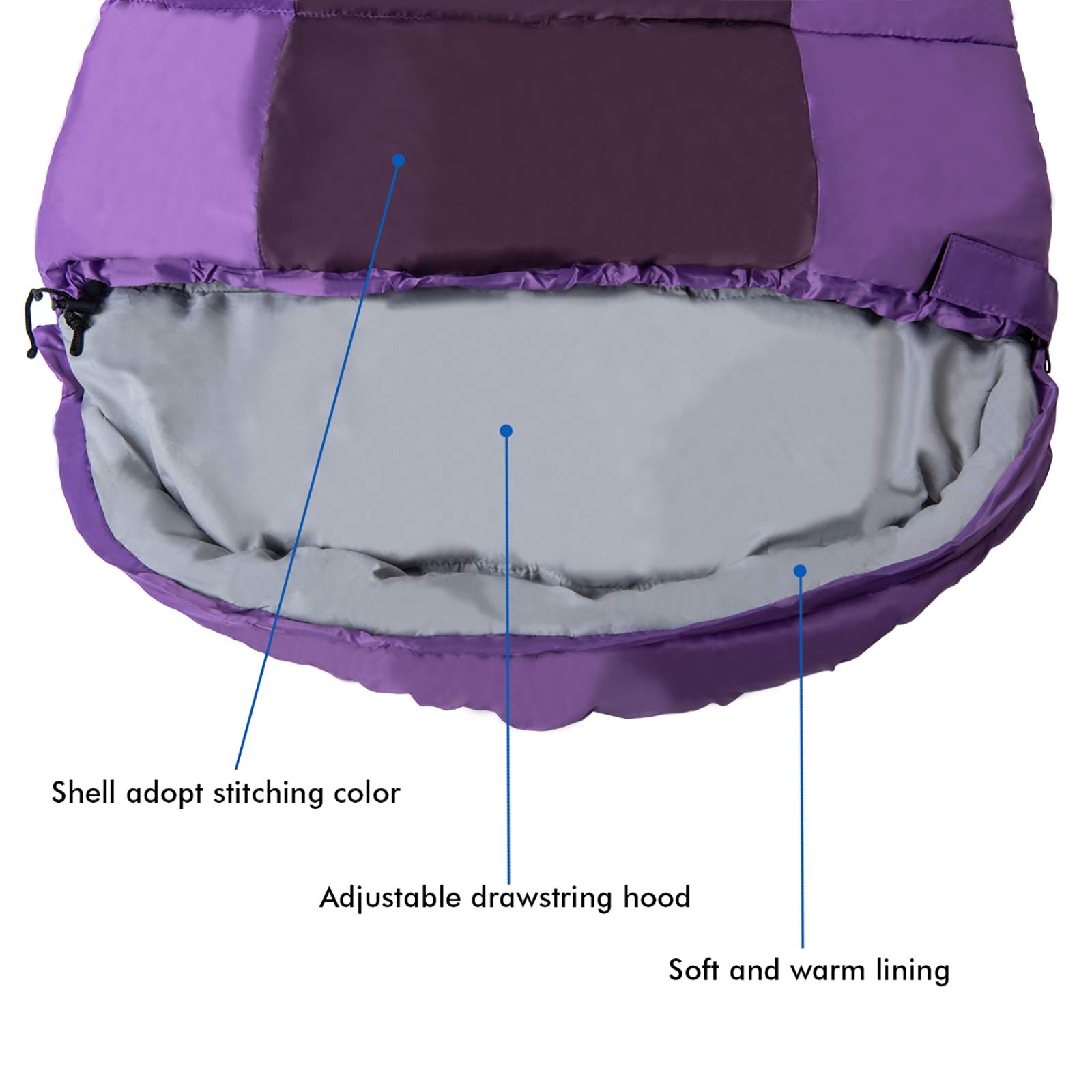 Pacific Pass 30F Synthetic Mummy Sleeping Bag with Compression Stuff Sack - Kids Size - Purple