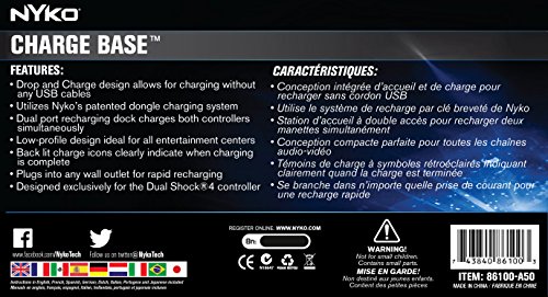 Nyko Charge Base - PlayStation 4 with a Modern and Simple Drop and Charge Design, Dual Patented Dongle Charging Port, Includes a USB and Wall Mount for Super Fast Charging of PS4, PS4 Pro and PS4 Slim Controllers