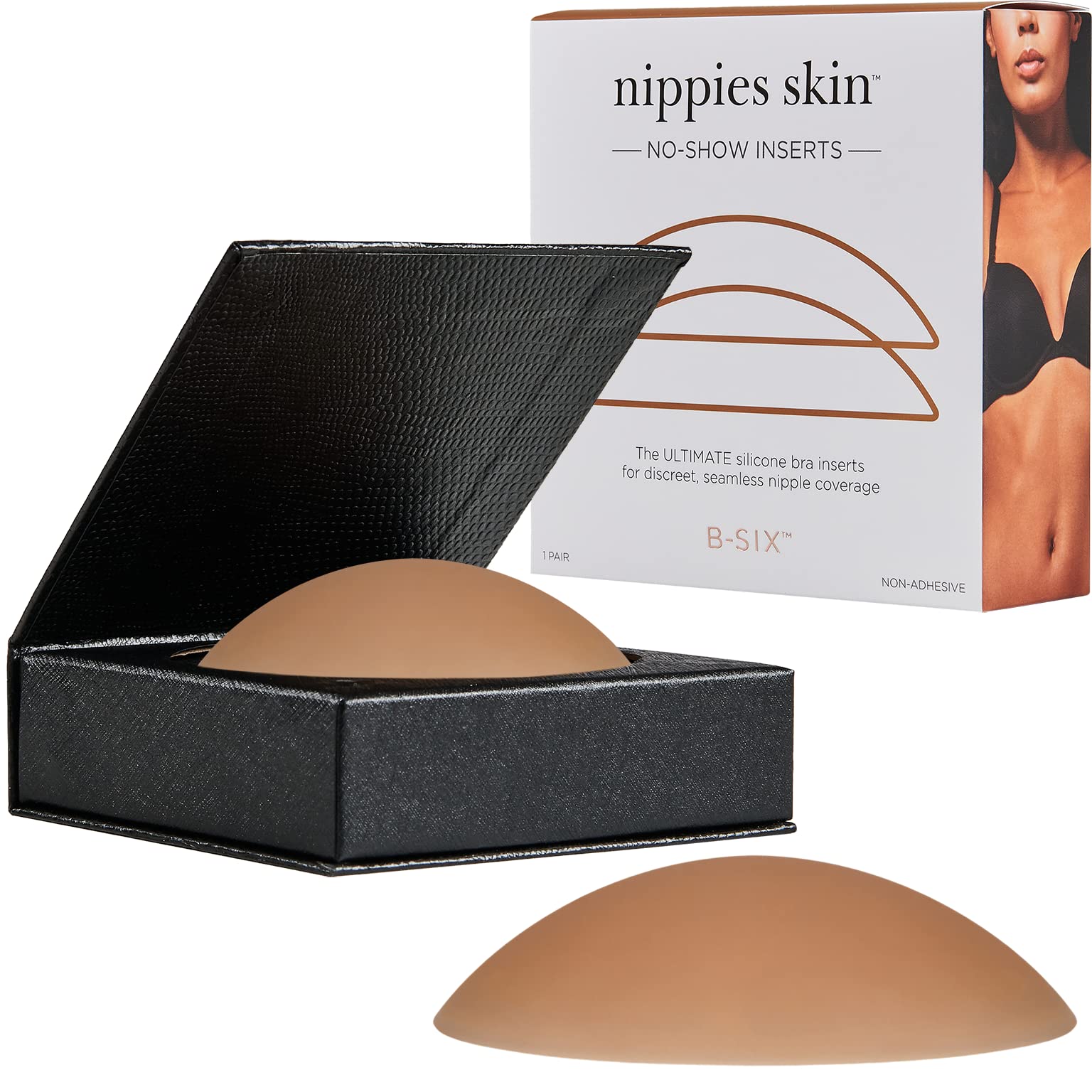 Nippies Non-Adhesive Bra Liner Nipple Covers for Women β Reusable Silicone No-Show Inserts Bra Pad Enhancements with Travel Box - Coco