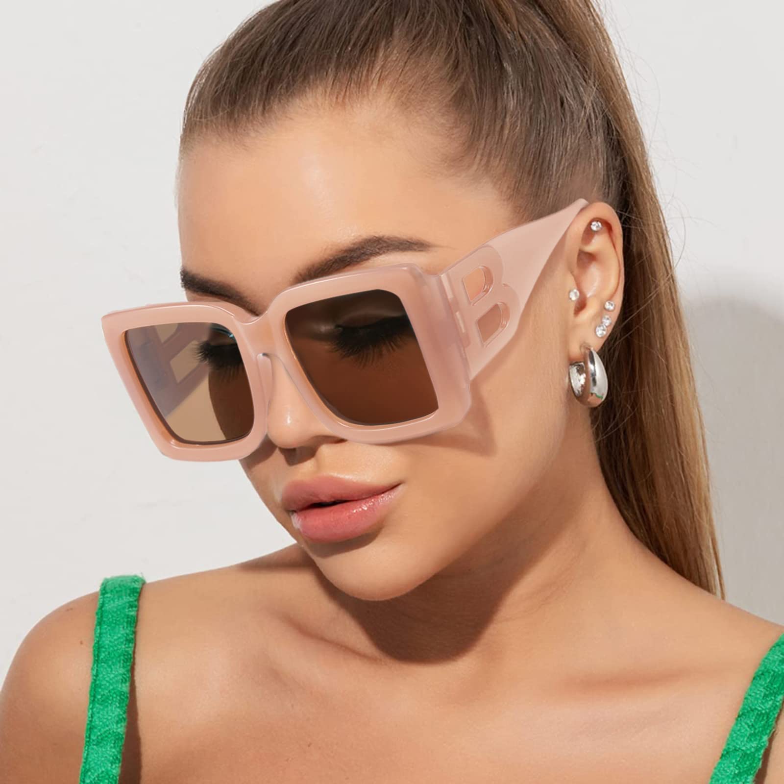 YQVIE 6 Pack Oversized Square Sunglasses Bulk for Women Men Trendy Gold B Frame Big Sun Glasses UV400 Protection (General B)