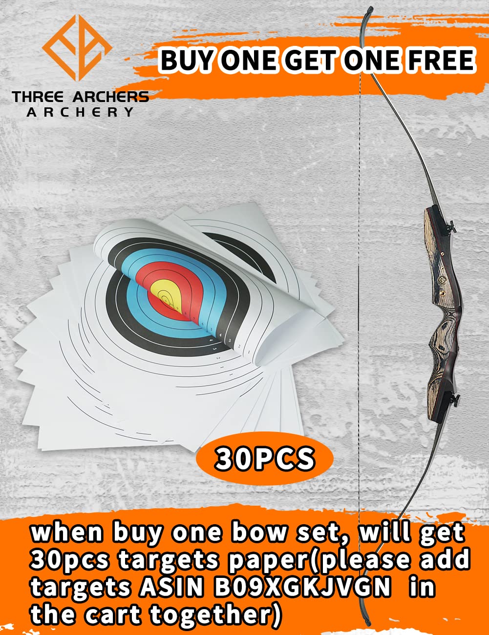 THREE ARCHERS Archery Recurve Bow Set Takedown Wooden Bow 62” Right Hand Hunting & Target Bow for Outdoor Archery Sport 30lbs-50lbs