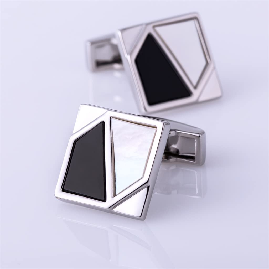 Shirt Men's French Cufflinks Black and White Shell Metal Irregular Splicing Cufflinks Buttons (Color : A, Size : 16 * 16mm) (A 16 * 16mm)