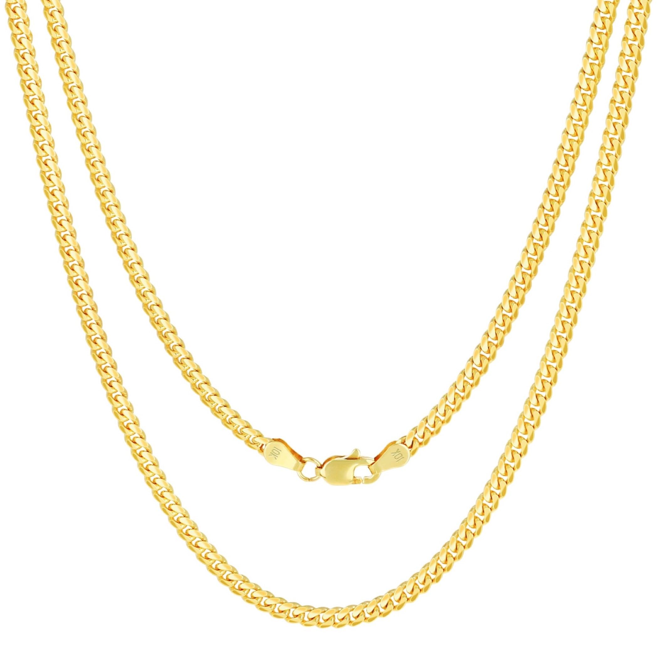 Nuragold 10k Yellow Gold 3.5mm Solid Miami Cuban Link Chain Pendant Necklace, Mens Womens Jewelry 16" 18"" 20" 22" 24" 26" 28" 30"