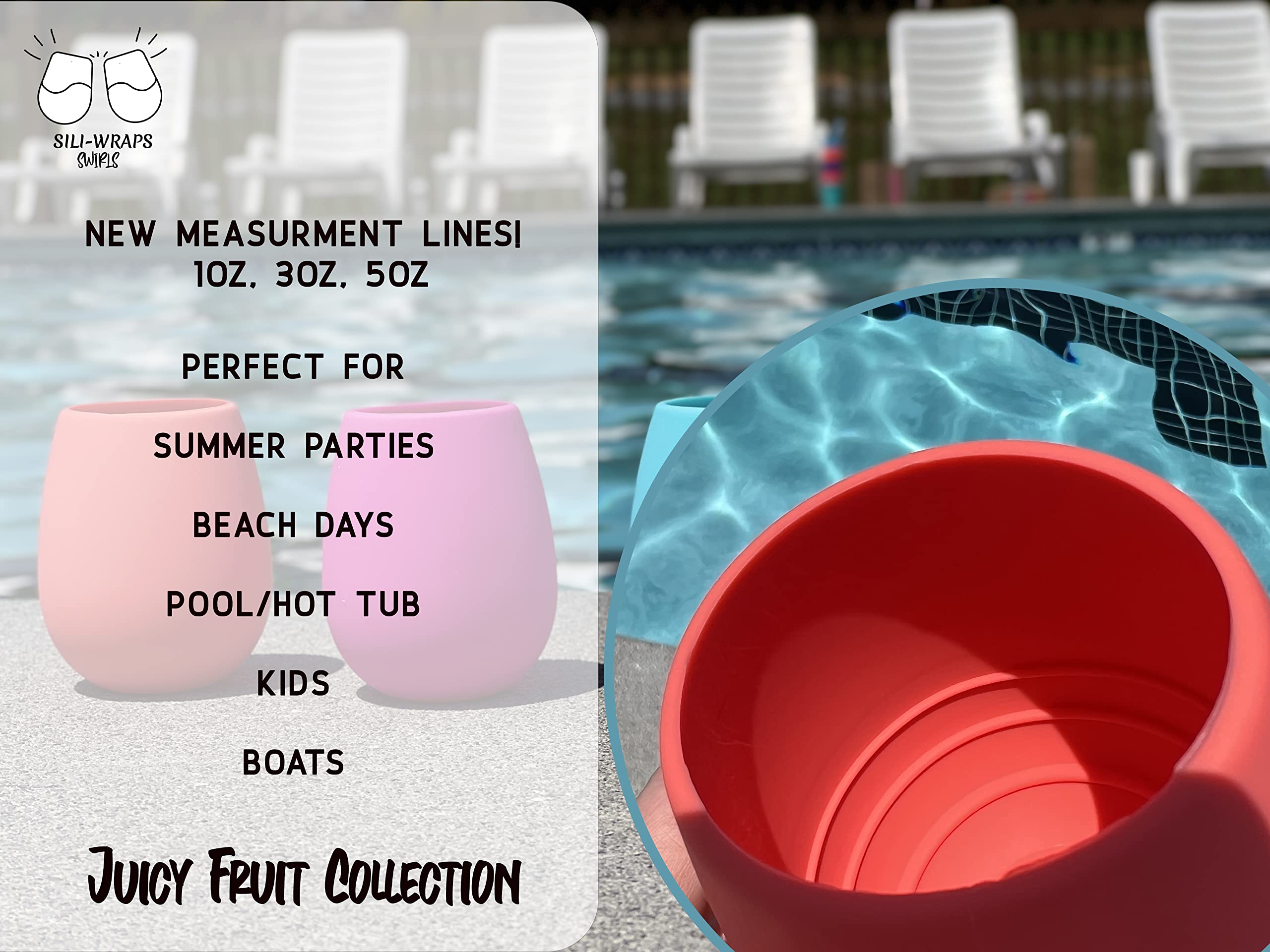 Sili Wraps Unbreakable Silicone Wine Glasses | Reusable Drinkware for Parties, Camping, Beaches, and Boats | 100% Silicone | Set of 4 | BPA-Free, Dishwasher Safe | Juicy Fruit Collection