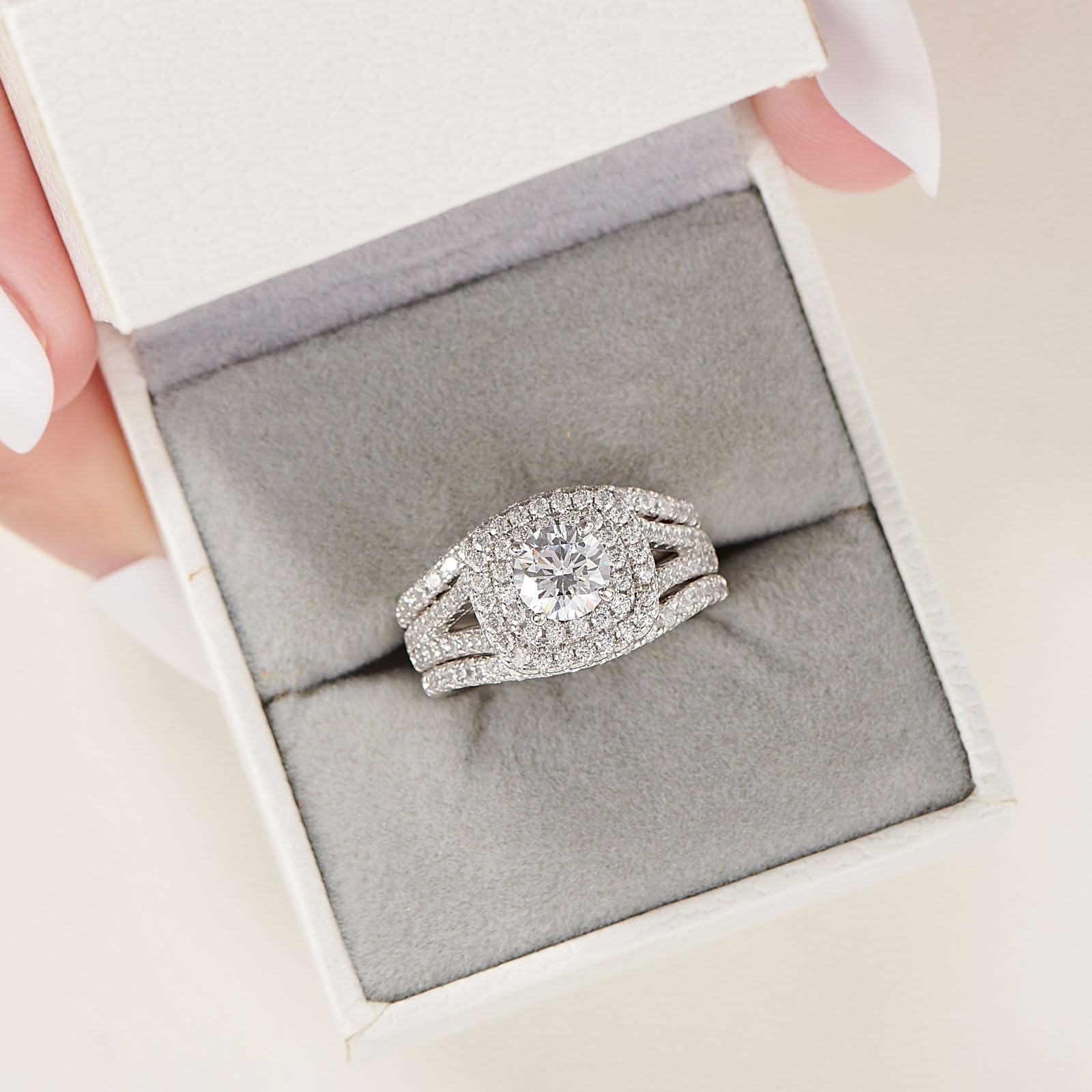 Newshe Wedding Rings for Women Engagement Set Blue Sapphire Sterling Silver White Cz 3Pcs Size 7