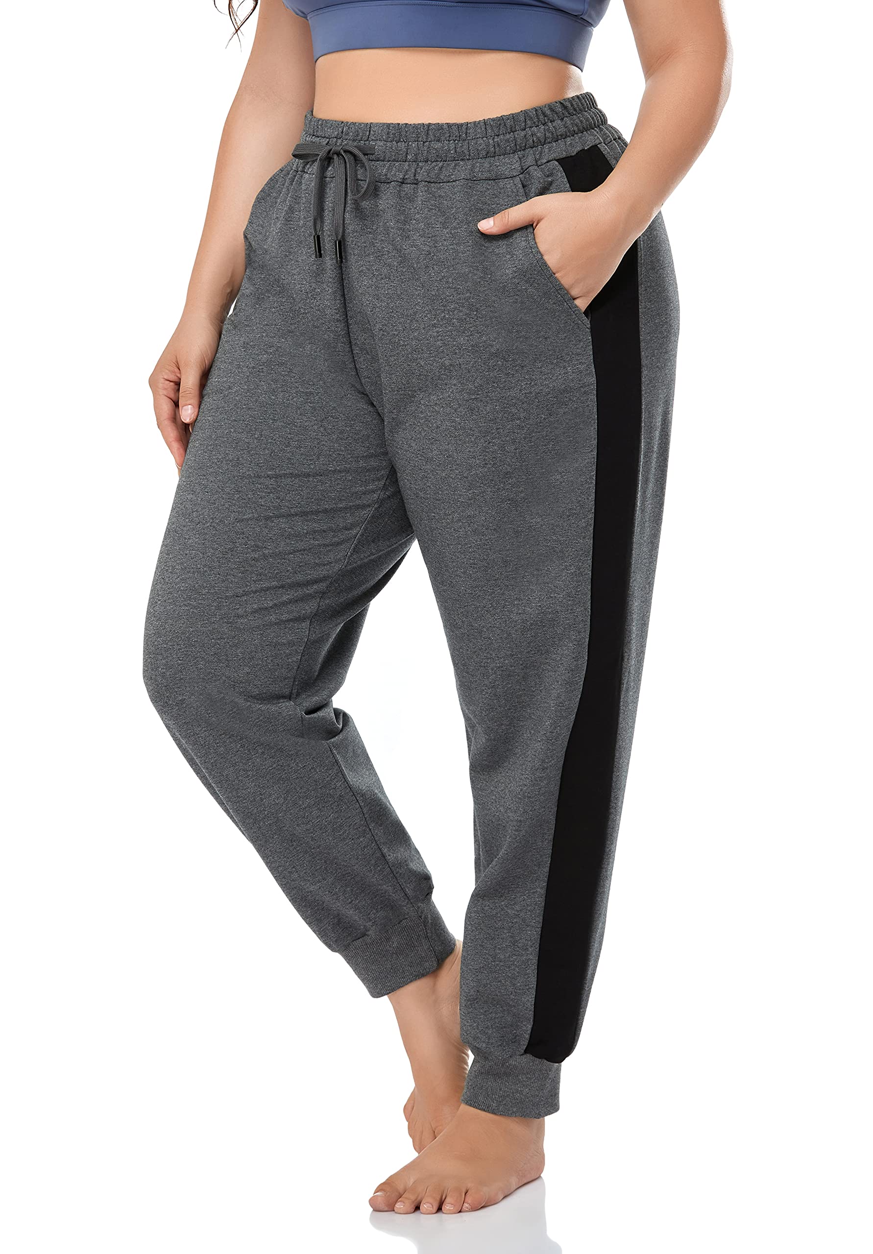 ZERDOCEAN Women's Plus Size Sweatpants Jogger Workout Pants Active Wear Casual Lounge Pants Drawstring Dark Gray 2X