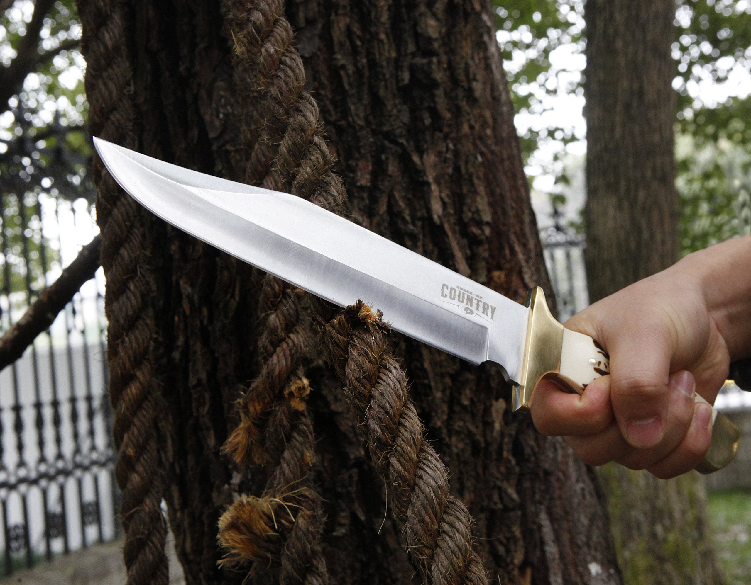 MOSSY OAK 14-inch Bowie Knife Stainless Steel Fixed Blade Full Tang Handle with Leather Sheath