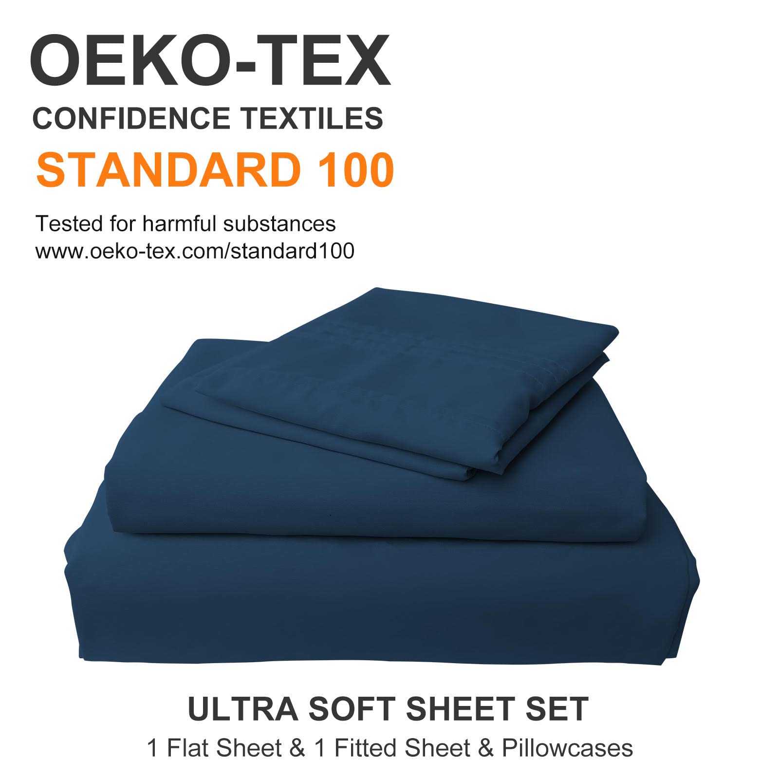 Queen Sheet Set - 4 Piece Queen Bed Sheet Set Soft Brushed Microfiber 1800 Thread Count Extra Deep Pocket Bed Sheets Breathable & Cooling Bedding Sheet - Wrinkle & Fade Resistant - Navy Blue