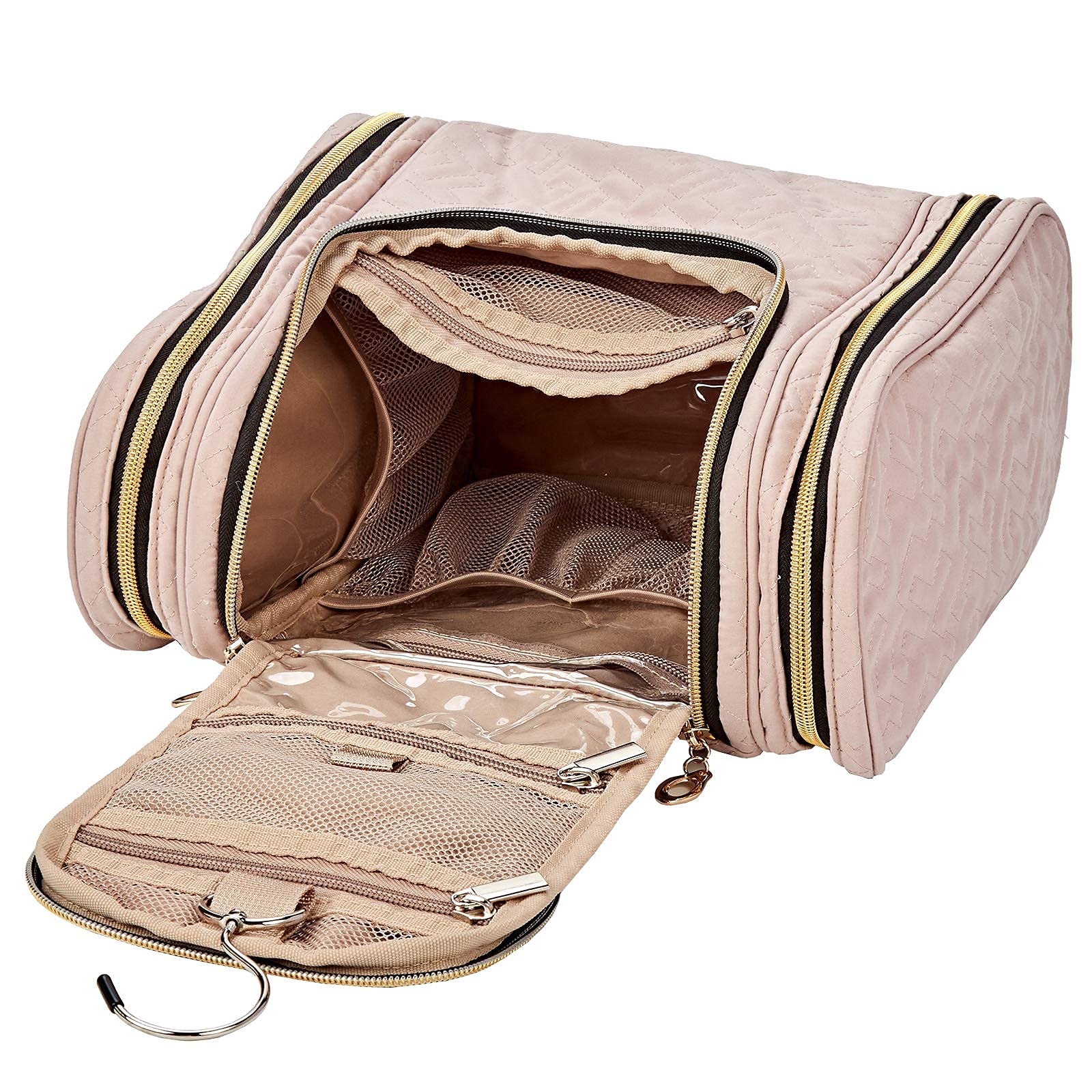NISHEL Hanging Travel Toiletry Bag Organizer, Shower Dopp Kit, Makeup Cosmetic Case for Bathroom, Pink