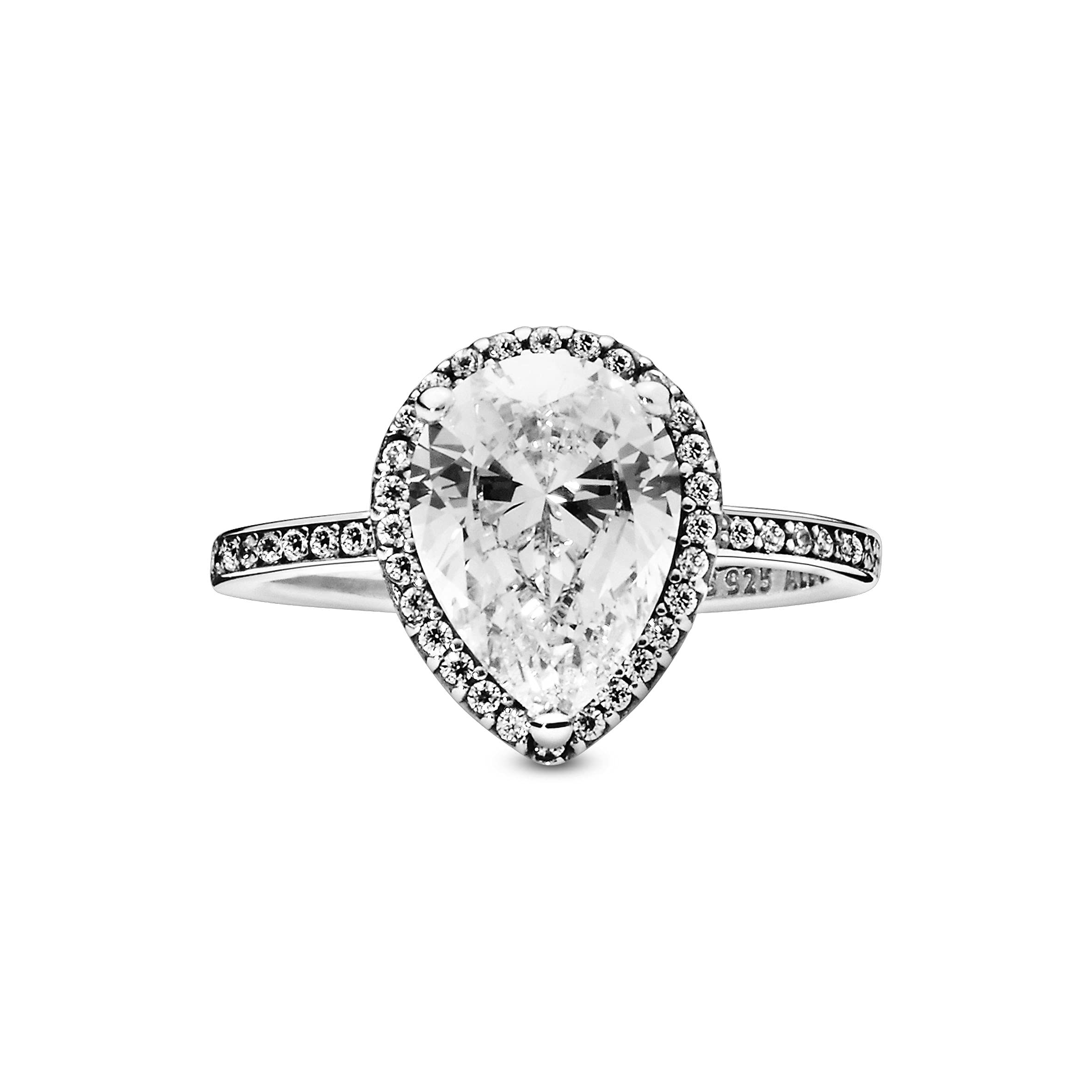 Pandora Sparkling Teardrop Halo Ring - Cocktail Ring for Ladies - Layering or Stackable Ring for Women - Gift for Her - Sterling Silver with Clear Cubic Zirconia - Size 7