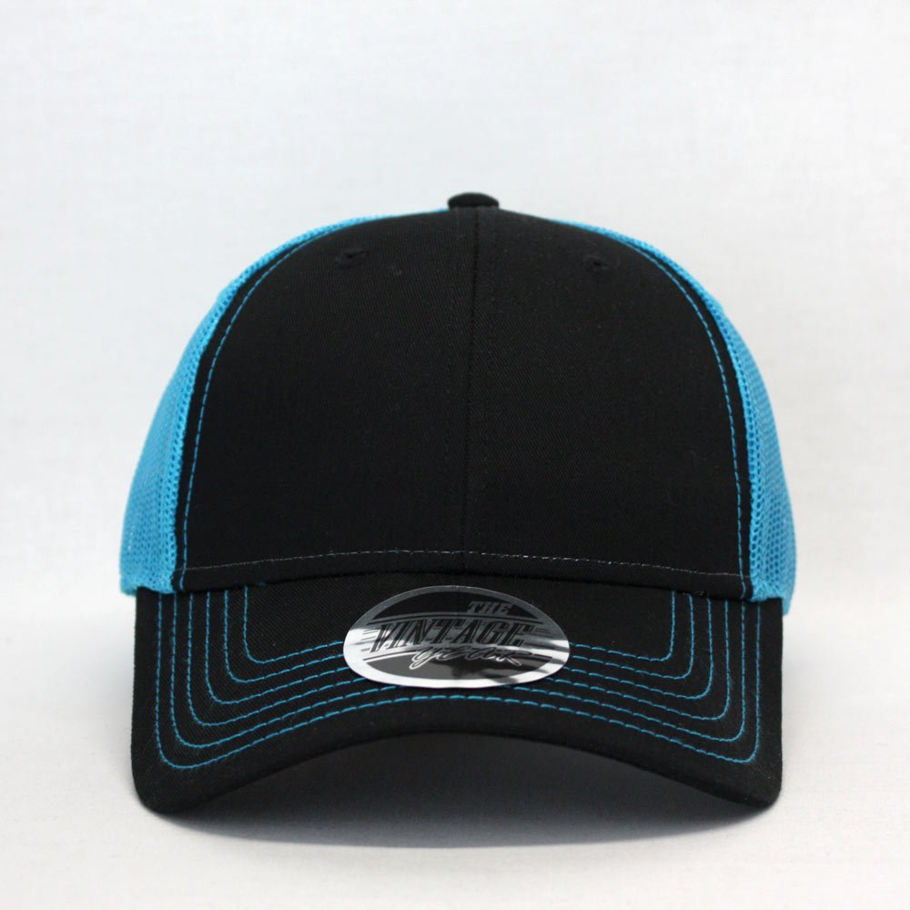 Plain Contrast Stitch Two Tone Cotton Mesh Men Women Snap Back Trucker Baseball Cap (Navy/Red/White)