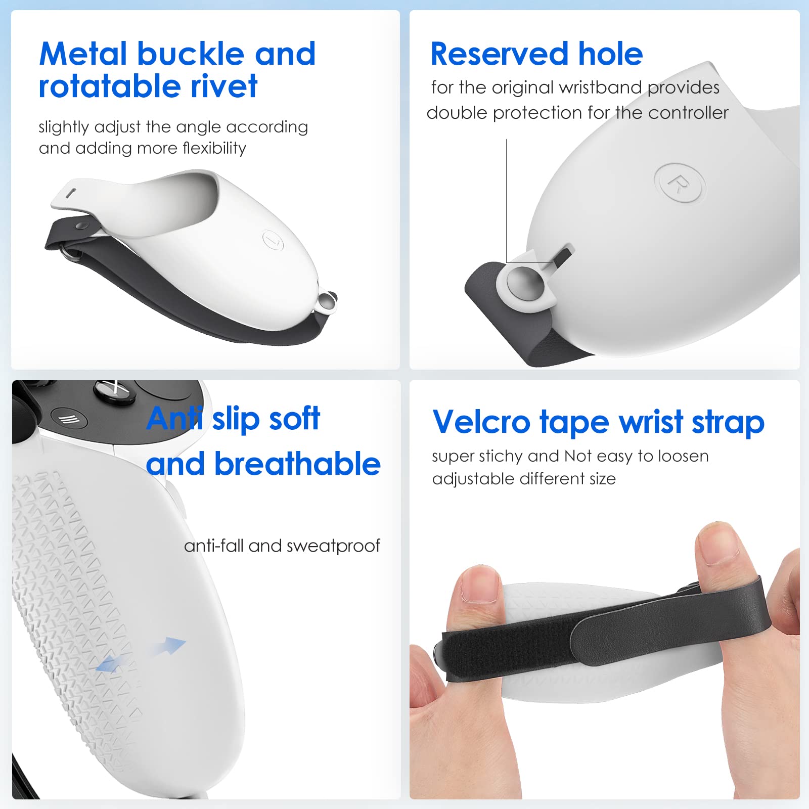 YRXVW Controller Grips Cover for Oculus Quest 2, Silicone Hand Grips Unibody Design with Adjustable Knuckle Strap Accessories Compatible with Quest 2 (White)
