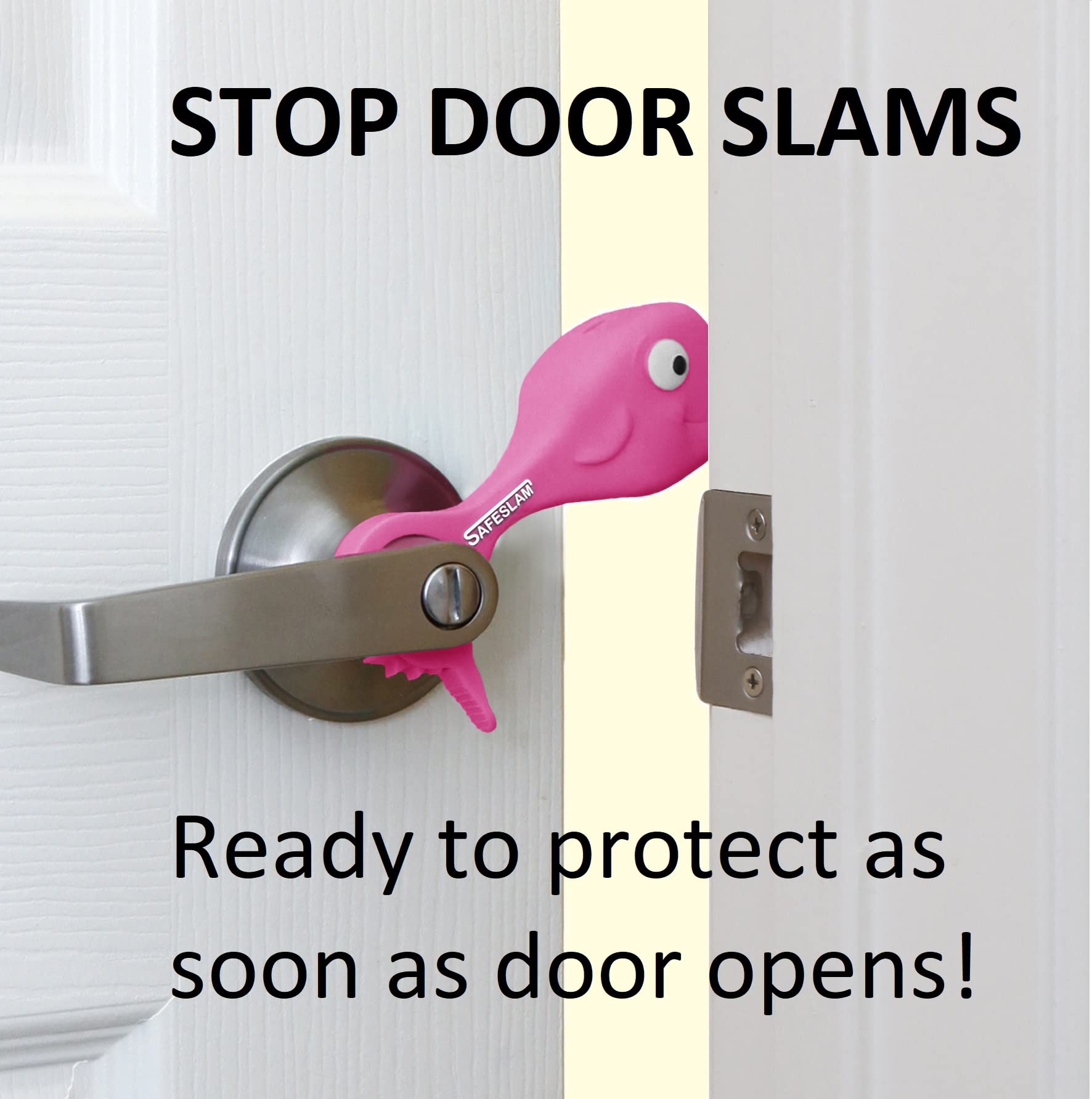 SAFELSAM Stop Door Slams – Prevent Hand Injuries – Always On Door Ready to Protect – Safe and Quiet Doors – Kids Love Design - Baby & Child Proof - Pets Too – Easy to Install – No Tools Required
