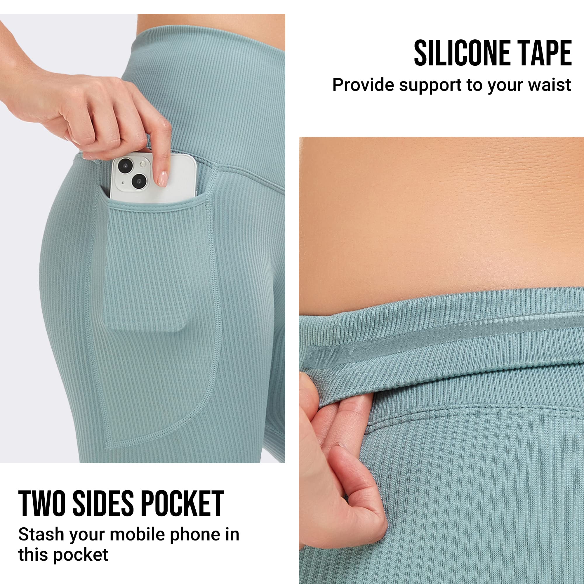 Women's Yoga Workout 2 Piece Seamless Sets with Ribbed Design, High Neck or One Shoulder Strap Top
