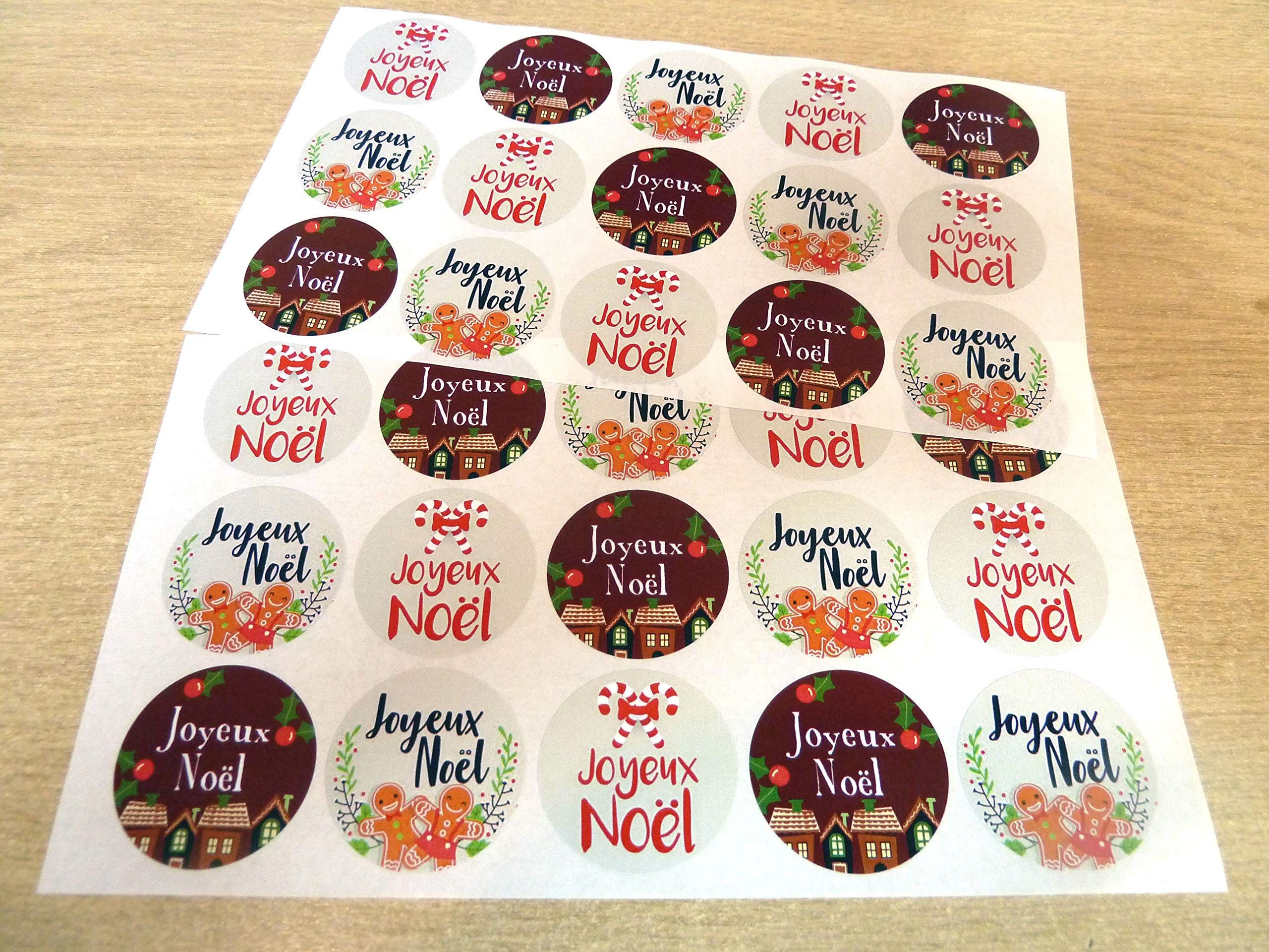 Pack of 30 Joyeuses Fêtes Joyeux Noël French Christmas Greeting Stickers, Colourful Self-Stick Labels for Cards, Envelopes, Craft, Decoration