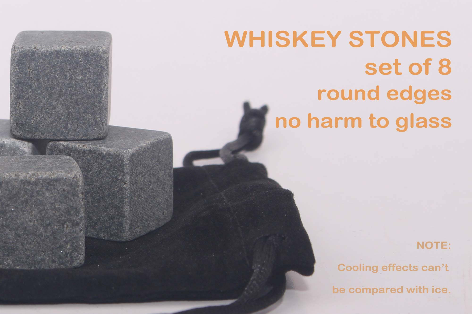 Whiskey Stones and Bottle Stopper Set, Pack of 8 Whiskey Drinking Stones to Chiling Whiskey, Polymer Stopper for Standard Spirit, Wine Bottles, Gift Pack for Christmas, Birthday - Barleo Malt°