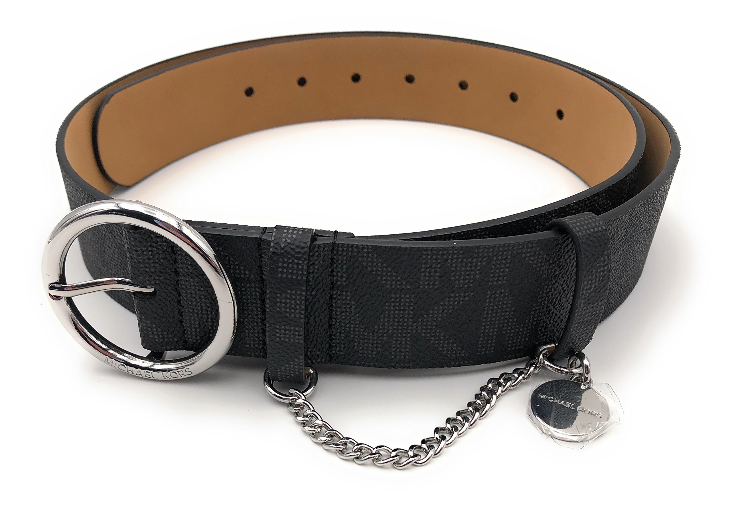 Michael Kors MK Charm Belt With Chain, Large, Black/Silver