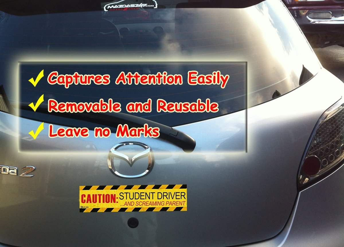 Zento Deals Caution Student Driver and Screaming Parent Car Magnet Funny New Driver Flexible Magnet 12" X 3" (1 Pack)