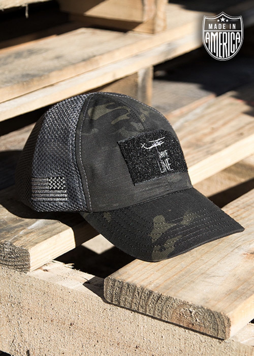 Nine Line Mandrake Mesh Back Hat - Adjustable Trucker Baseball Cap with Drop Line Logo - Embroidered American Flag - Unisex Tactical Hat