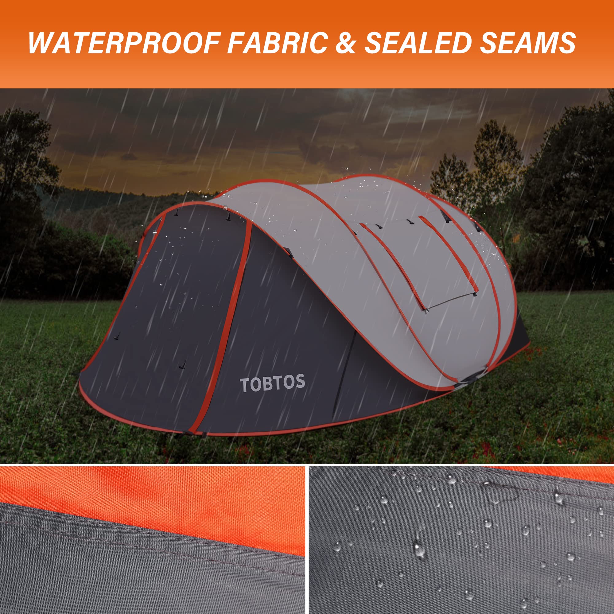 TOBTOS Pop Up Camping Tent 6 Person Double Layer with Vestibule, Automatic Setup Instant Tents for Camping Hiking and Outdoor for 2/3/4/5/6 People