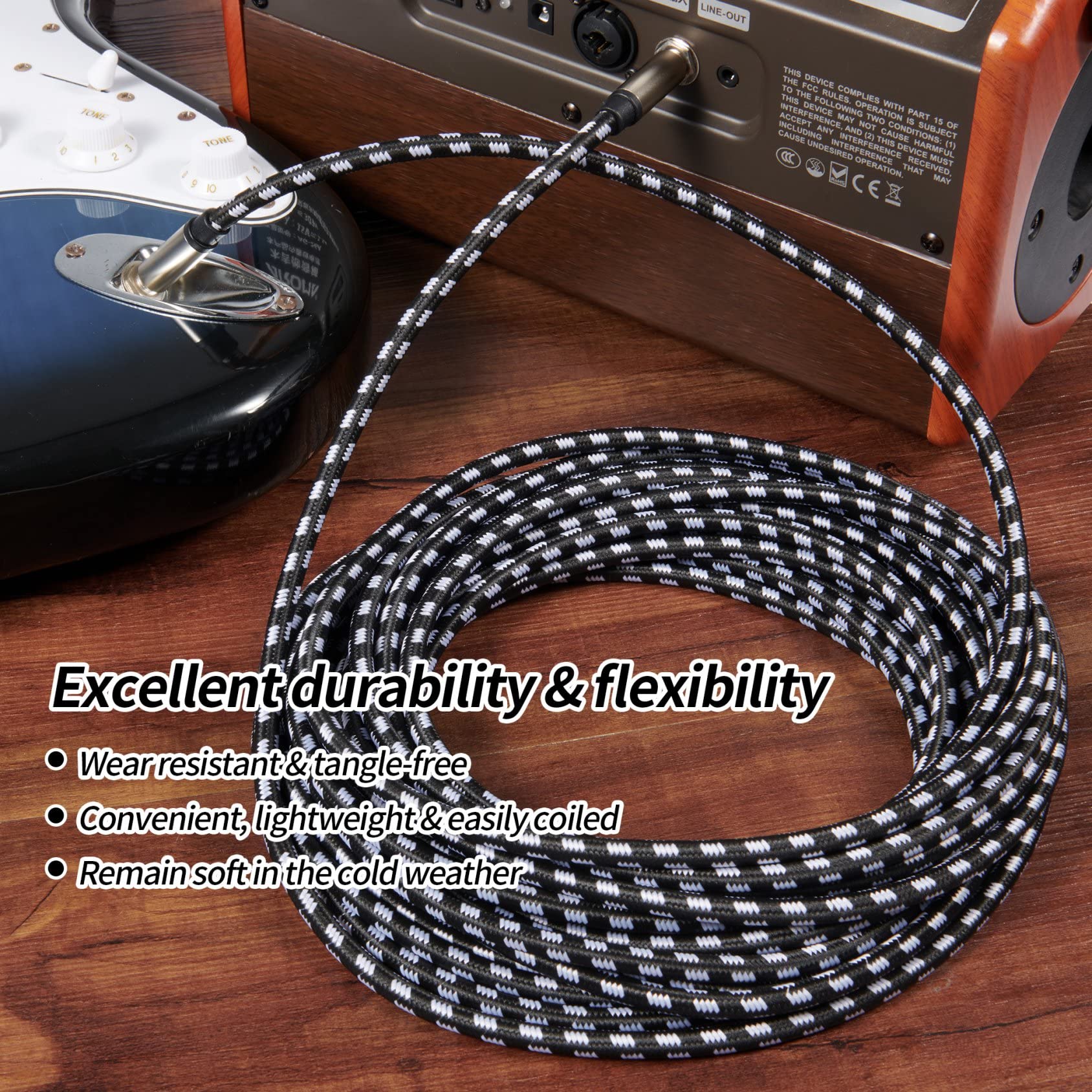 Sound harbor Guitar Cable, Guitar Amp Cord, 6.5 ft Electric Guitar Instrument Cable, 1/4 Bass Guitar Cable