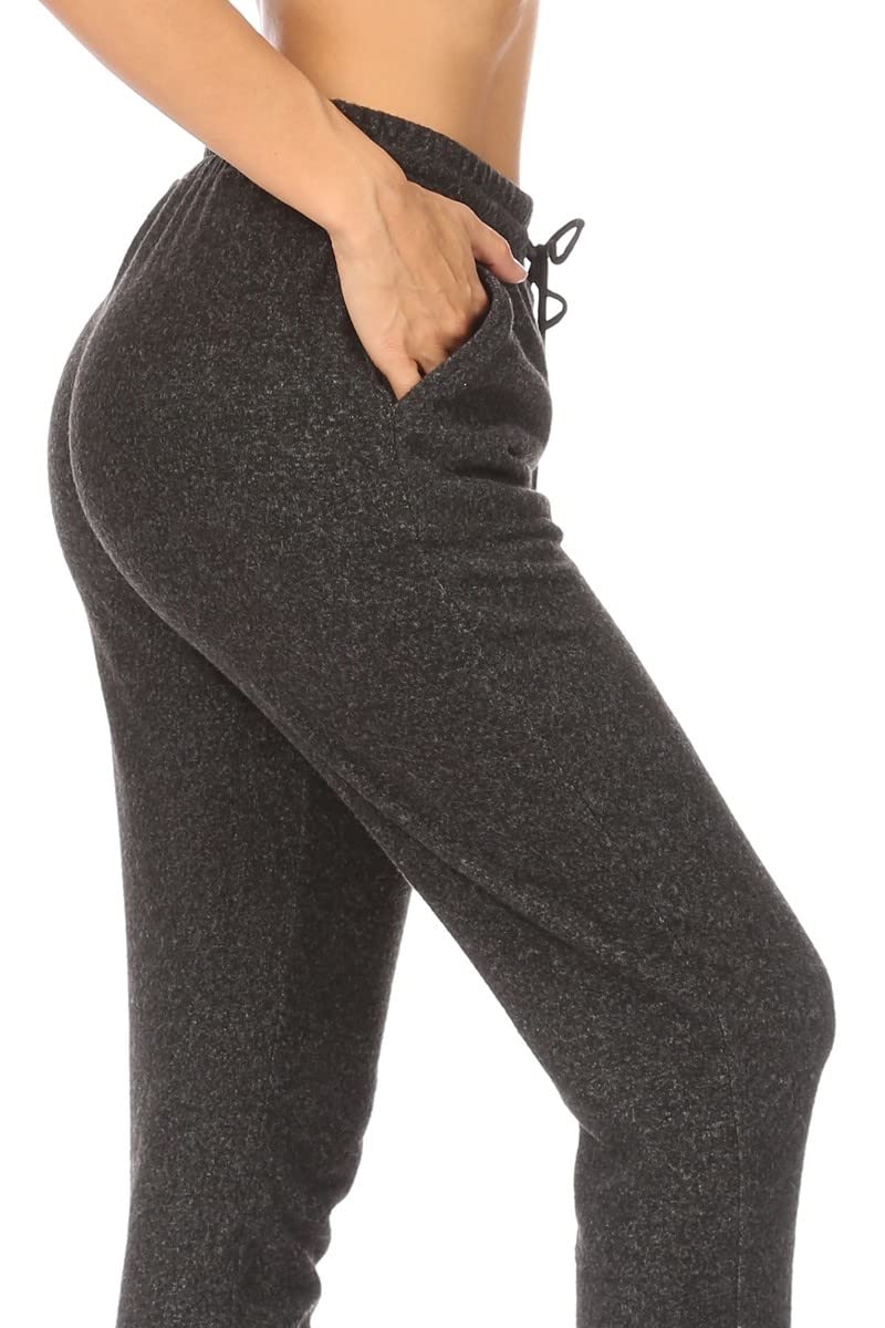 ShoSho Womens Ultra Soft High Rise Ribbed Fleece Lined Fitted Joggers Pants Lounge Sweatpants with Pockets Solid Charcoal Medium